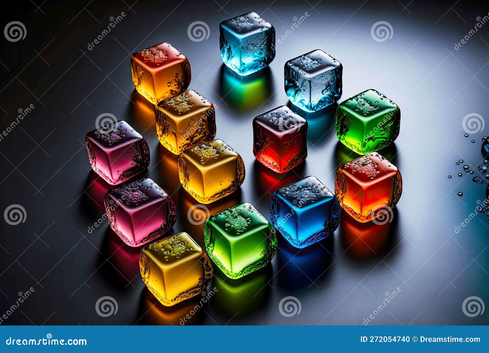 Multi-colored Ice Cubes Laid Out on Dark Glossy Table Stock Photo ...
