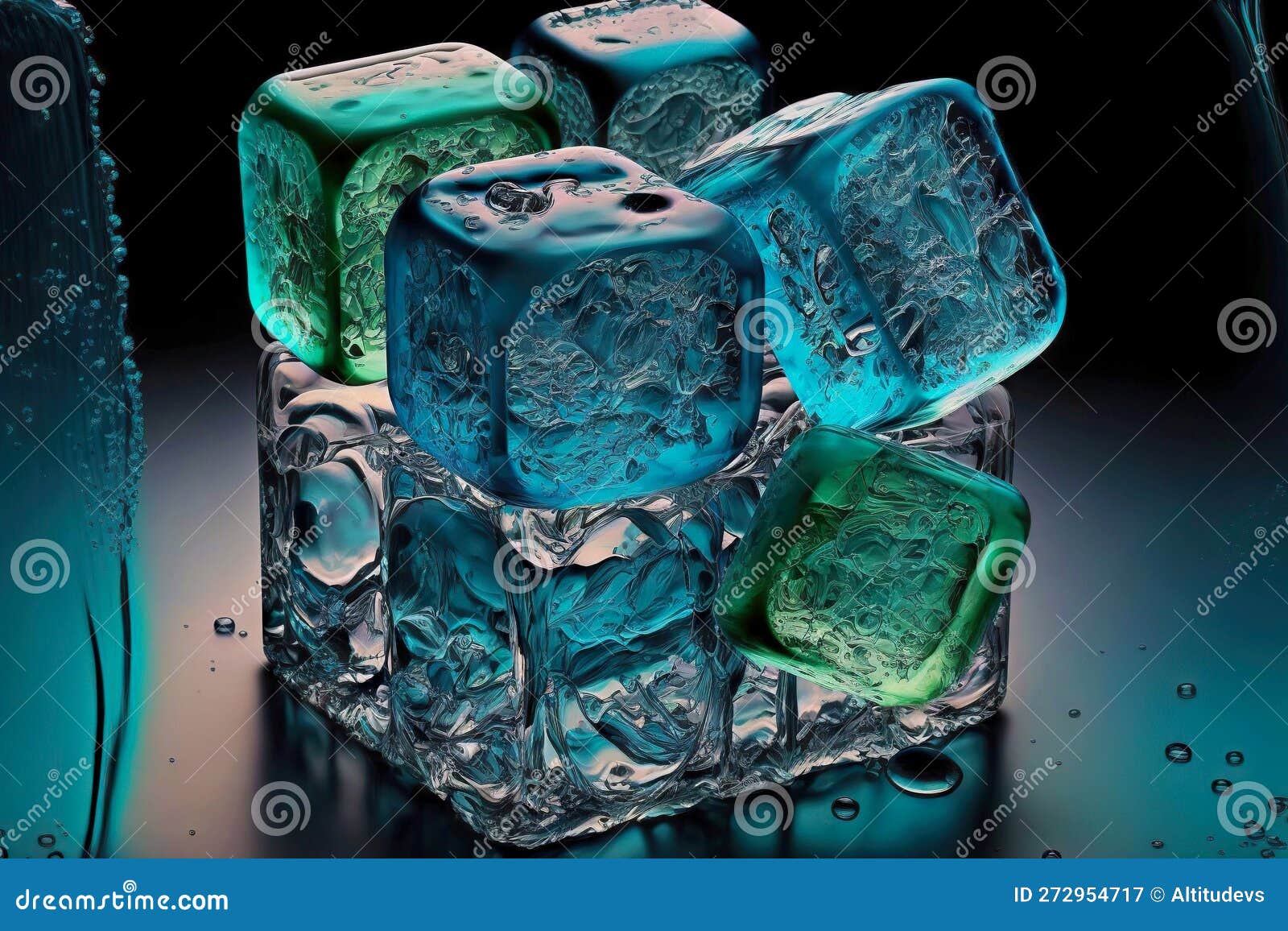 Multi-colored Ice Cubes Laid Out on Dark Glossy Table Stock Image ...