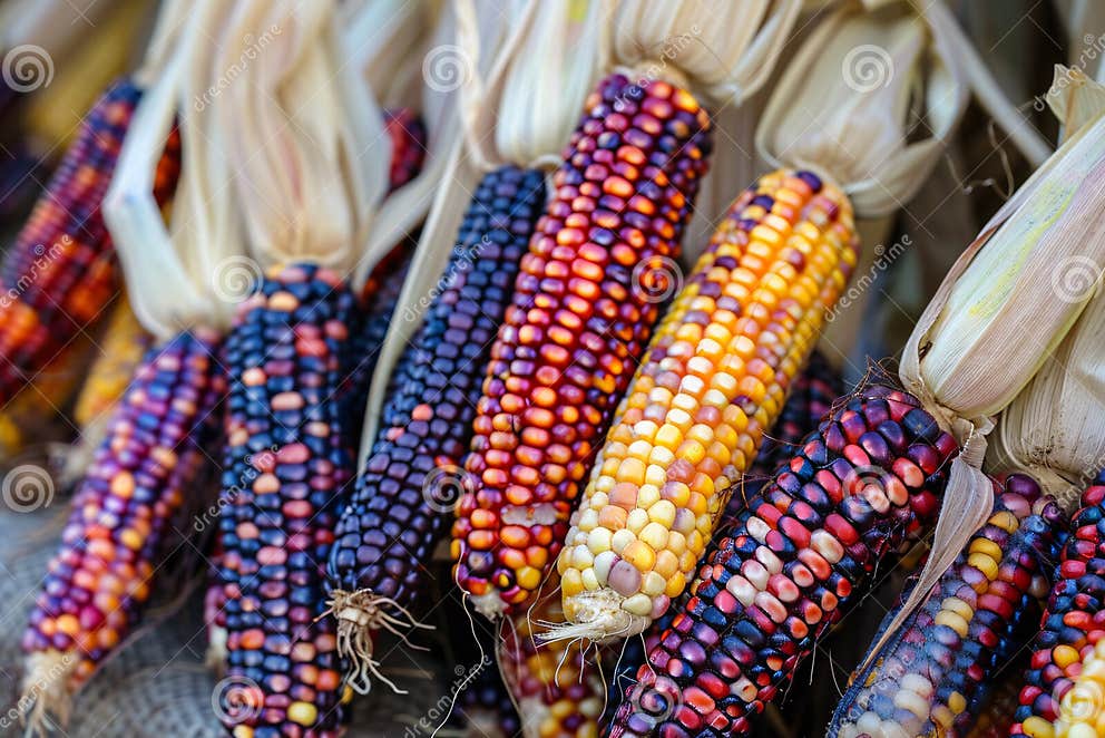 Multi colored Indian corn stock illustration. Illustration of closeup ...