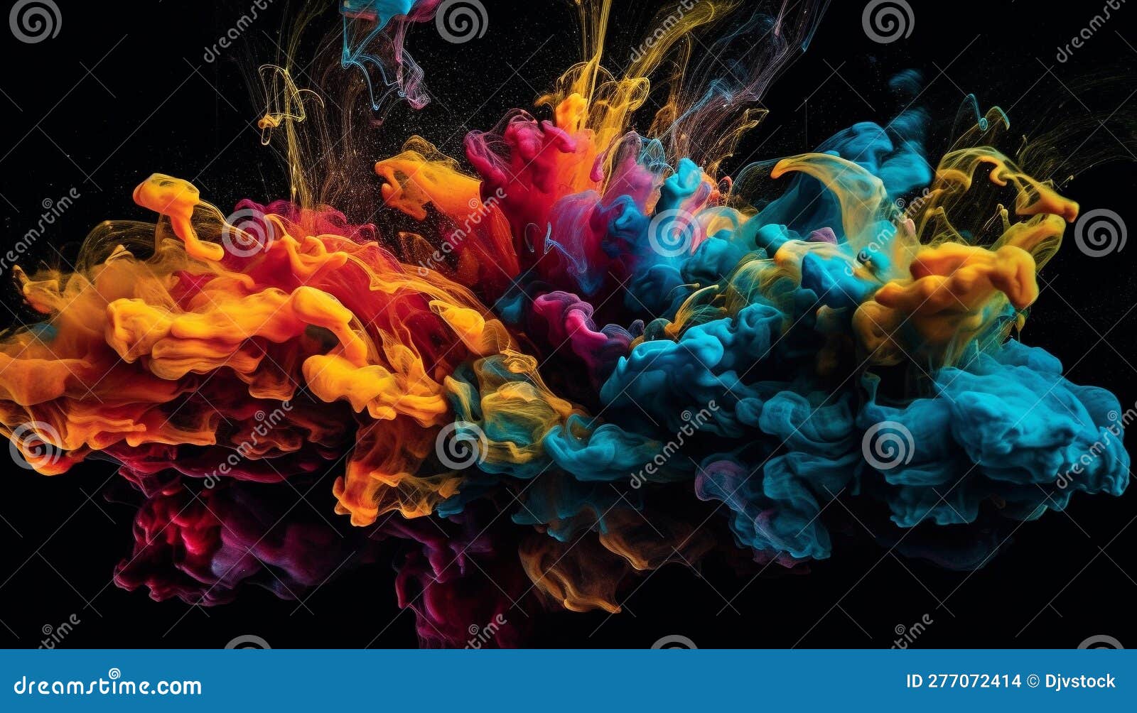 Multi Colored Ink Exploding in Abstract Underwater Chaos Generated by ...