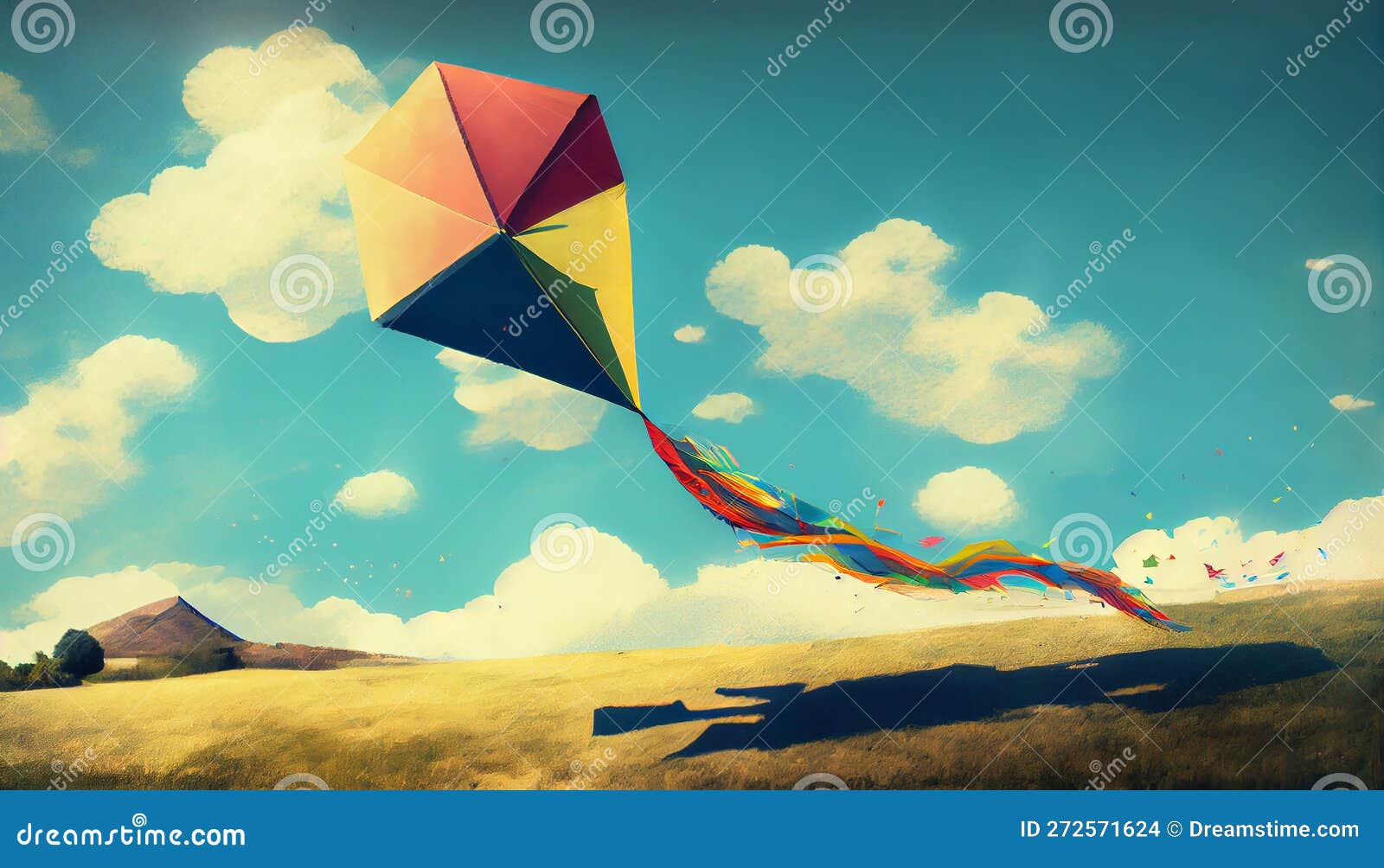 Multi Colored Kite Flying High in the Blue Sky ,generative AI Stock ...