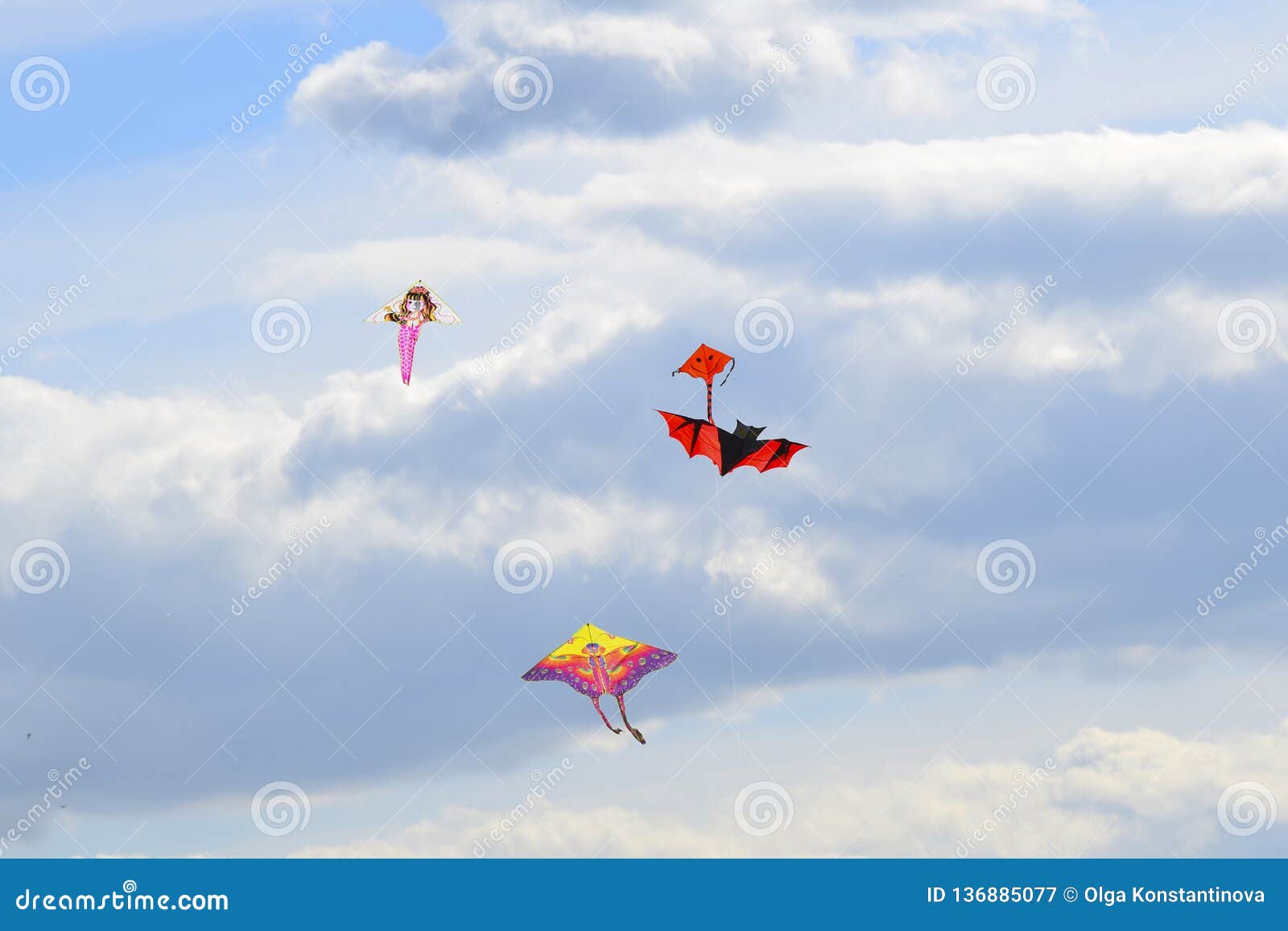 Multi Colored Kites in the Blue Sky Stock Image - Image of background ...