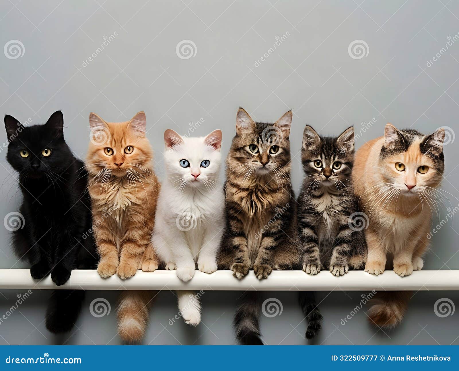 Multi-colored Kittens Sit in a Row. Artificial Intelligence. Stock ...