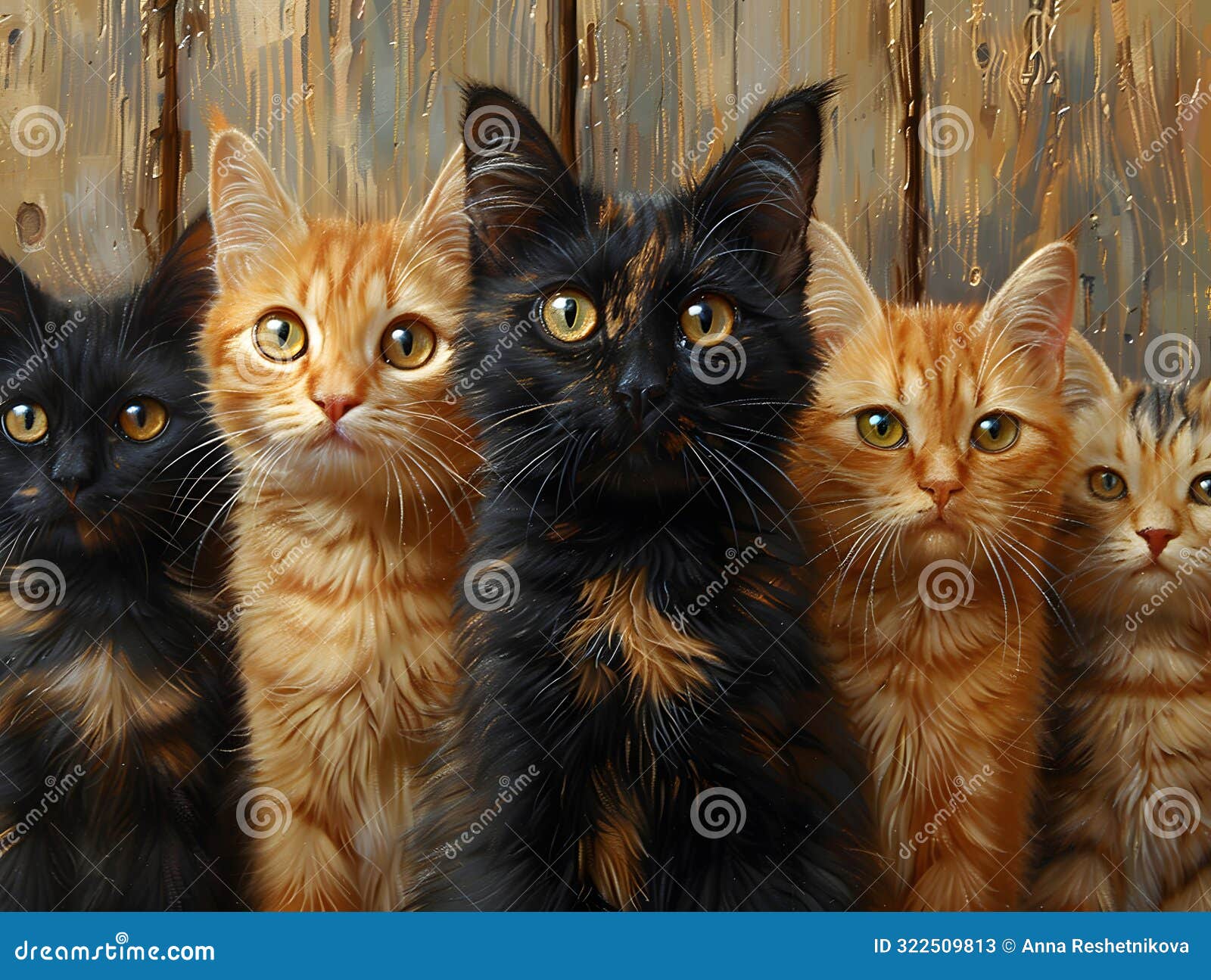 Multi-colored Kittens Sit in a Row. Artificial Intelligence. Stock ...