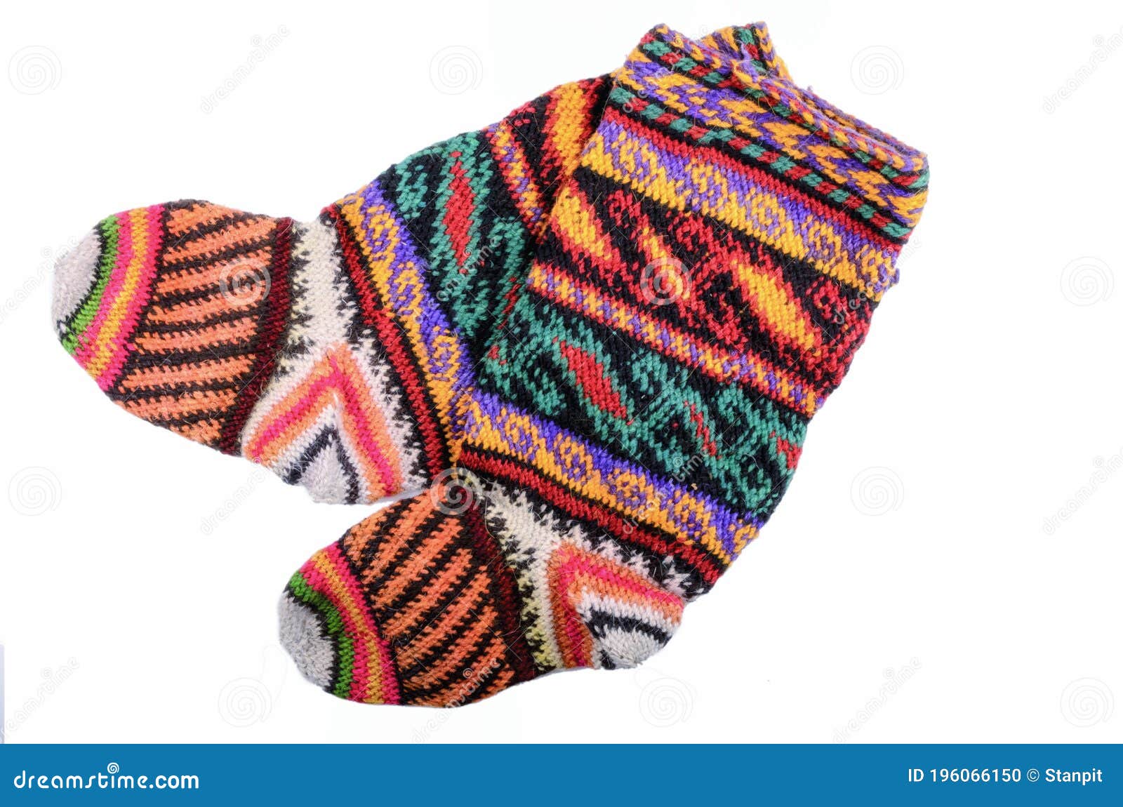 Multi-colored Knitted Woolen Socks Isolated on White Background Stock ...