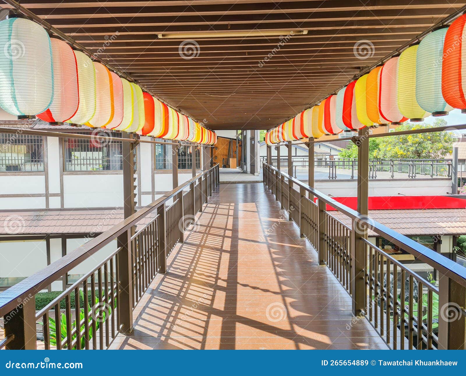 Multi Colored Lanterns Decorate the Walkway on the Bridge Stock Image ...