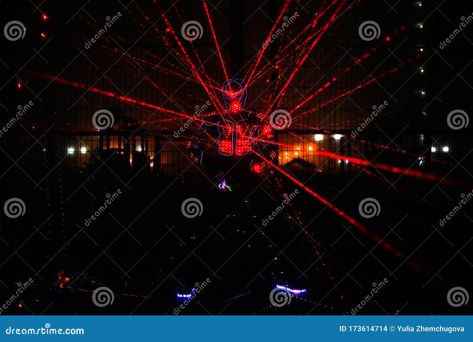 Multi-colored Laser Beams. Man Laserboy Stock Photo - Image of beams ...