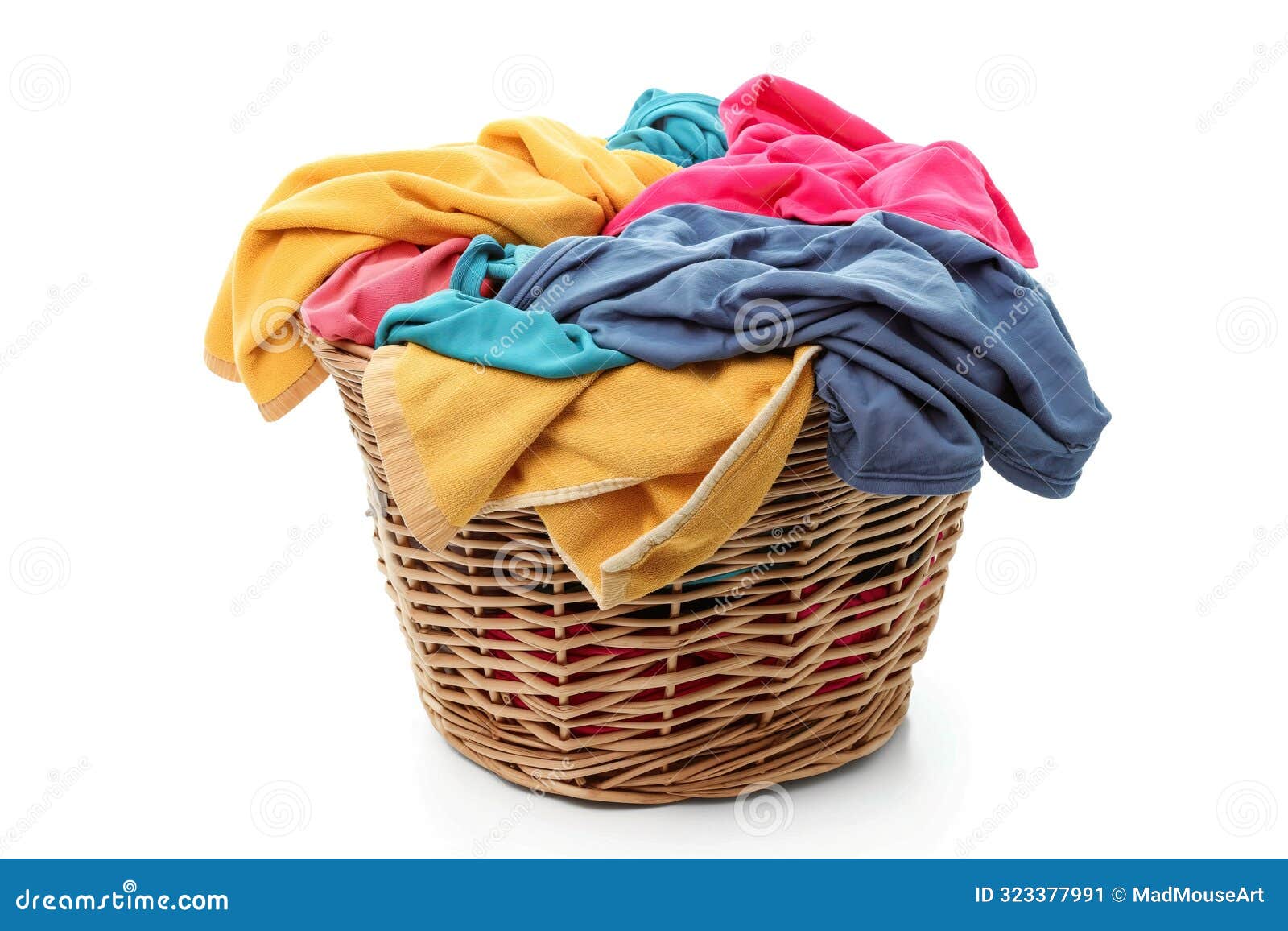 Multi-colored Laundry in a Basket Isolated on a White Background Stock ...