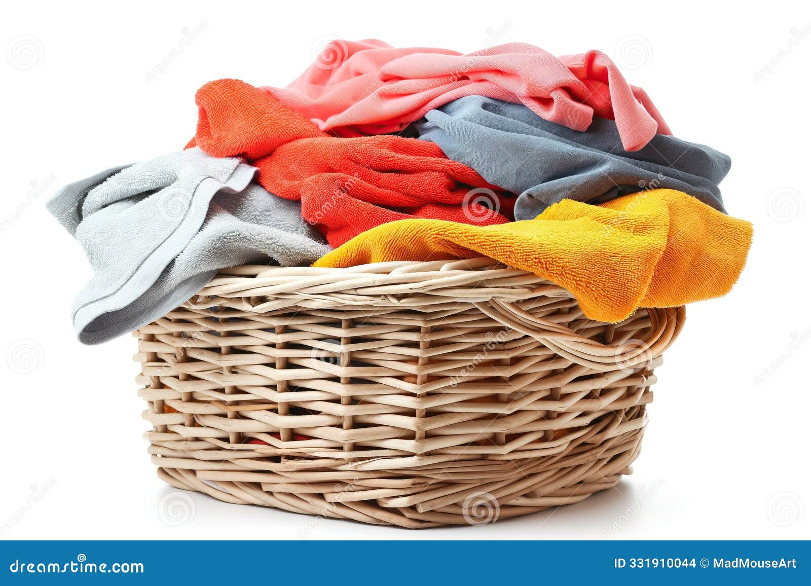 Multi-colored Laundry in a Basket Isolated on a White Background Stock ...