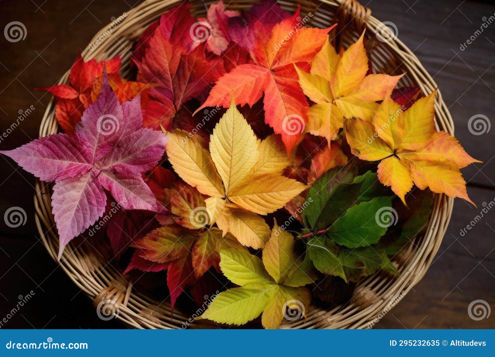 Multi-colored Leaves Gathered Together in a Basket Stock Image - Image ...