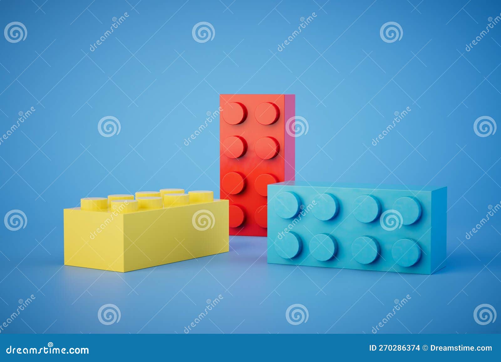Multi-colored Lego Blocks on a Blue Background. 3D Render Stock ...