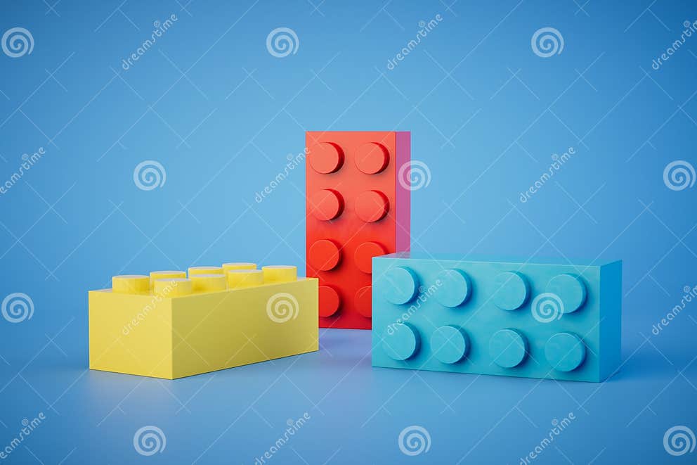 Multi-colored Lego Blocks on a Blue Background. 3D Render Stock ...