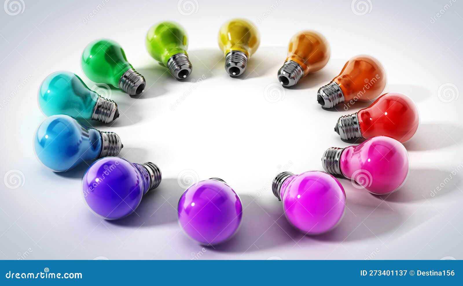Multi Colored Lightbulbs in Circle Formation. 3D Illustration Stock ...
