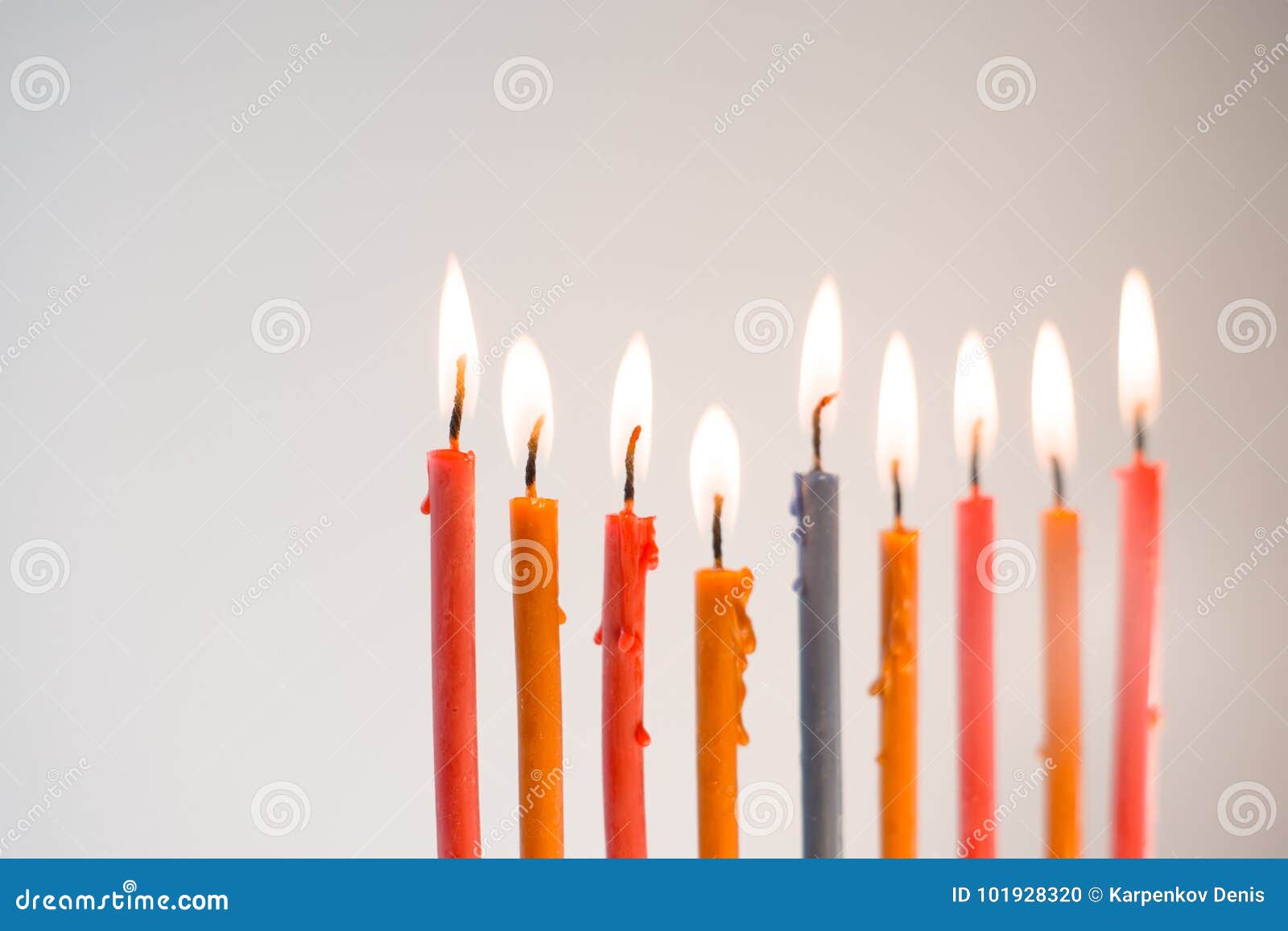 Multi-colored Lighted Candles on Chanukiah Closeup Stock Photo - Image ...