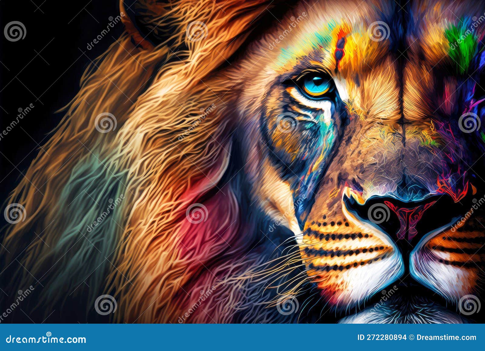 Multi-colored Lion Muzzle in Close-up Colors Stock Photo - Image of ...