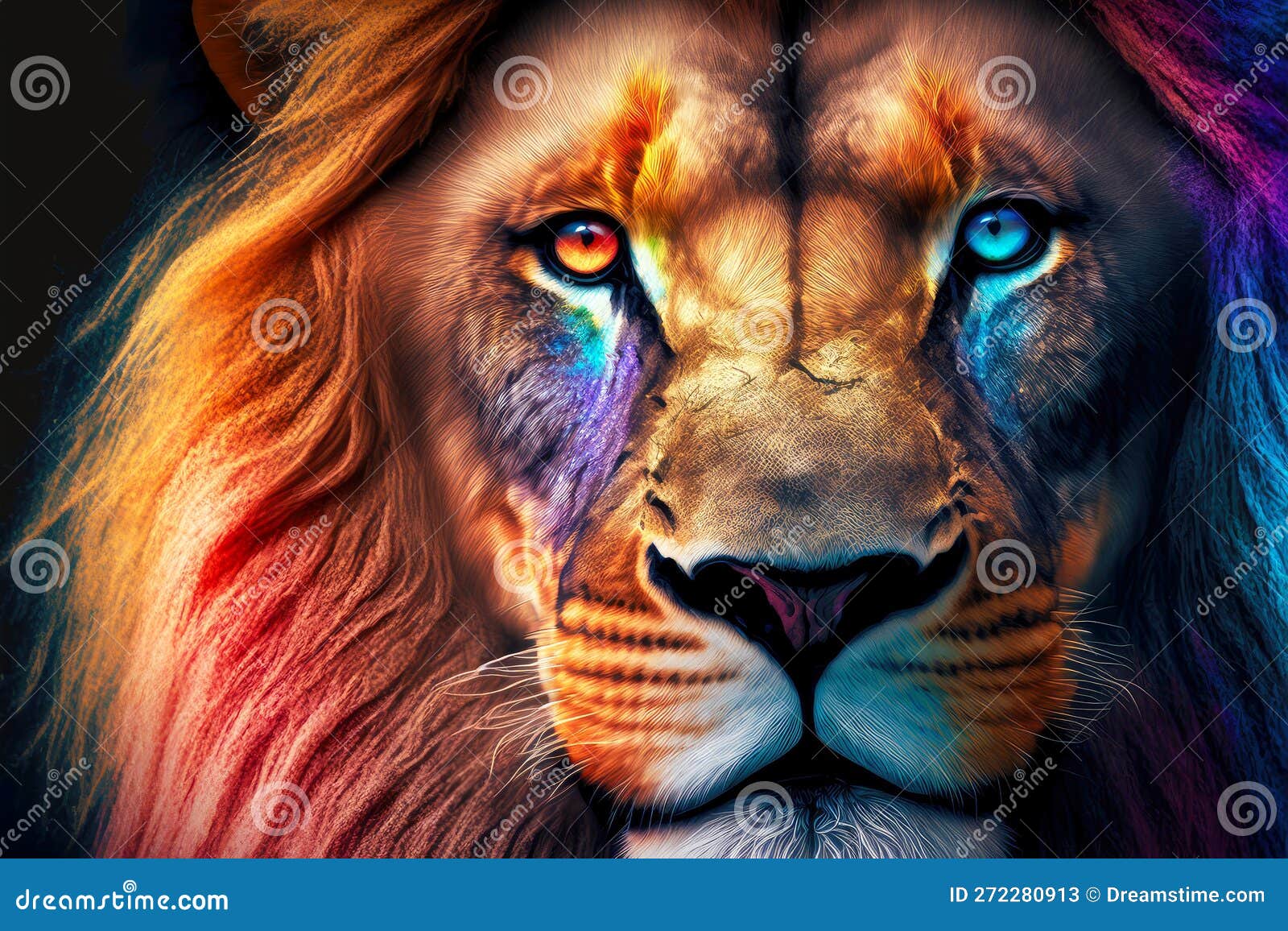 Multi-colored Lion Muzzle in Close-up Colors Stock Illustration ...