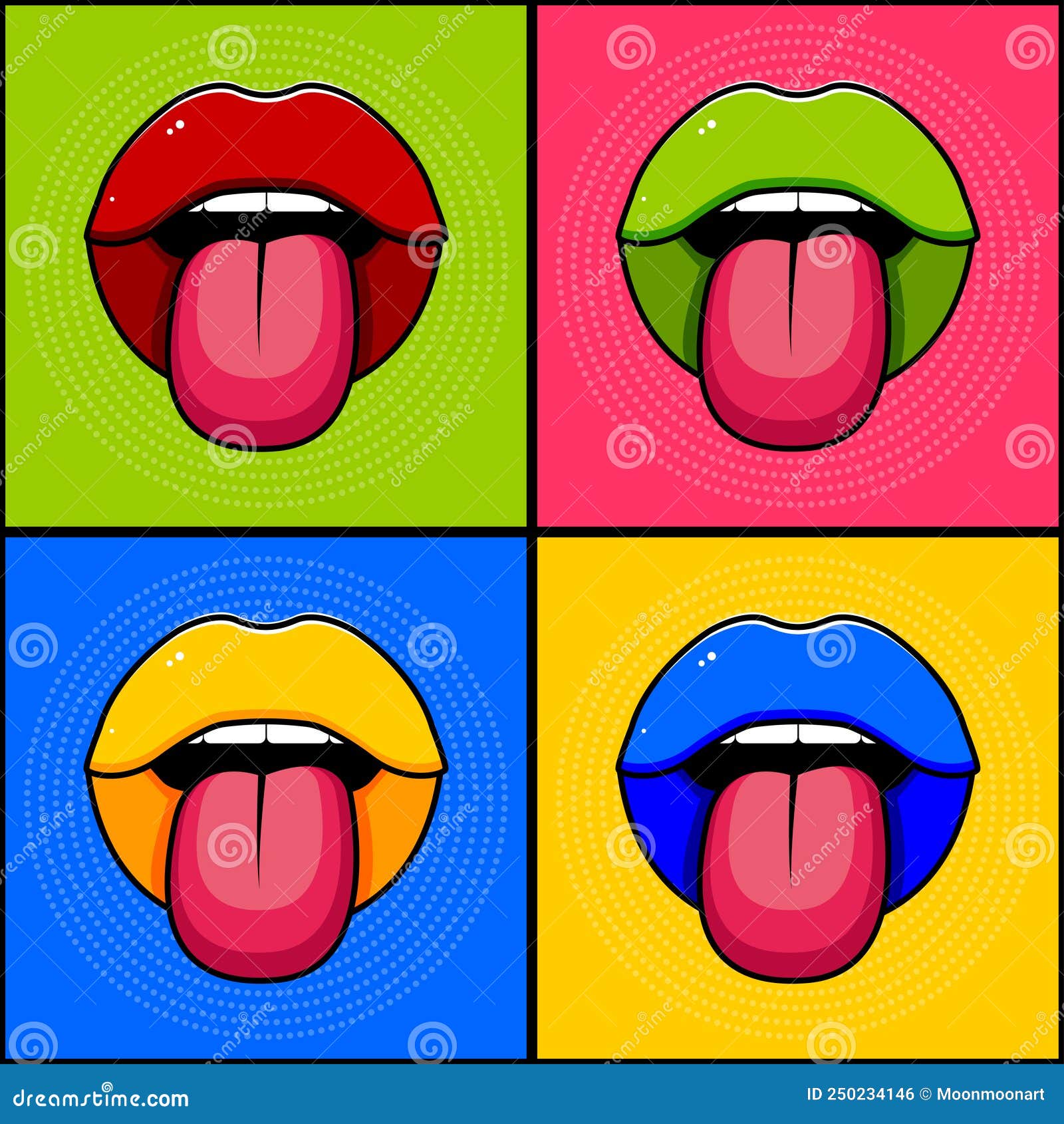 Multi-colored Lips on a Retro Background, Illustration in Pop Art Style ...