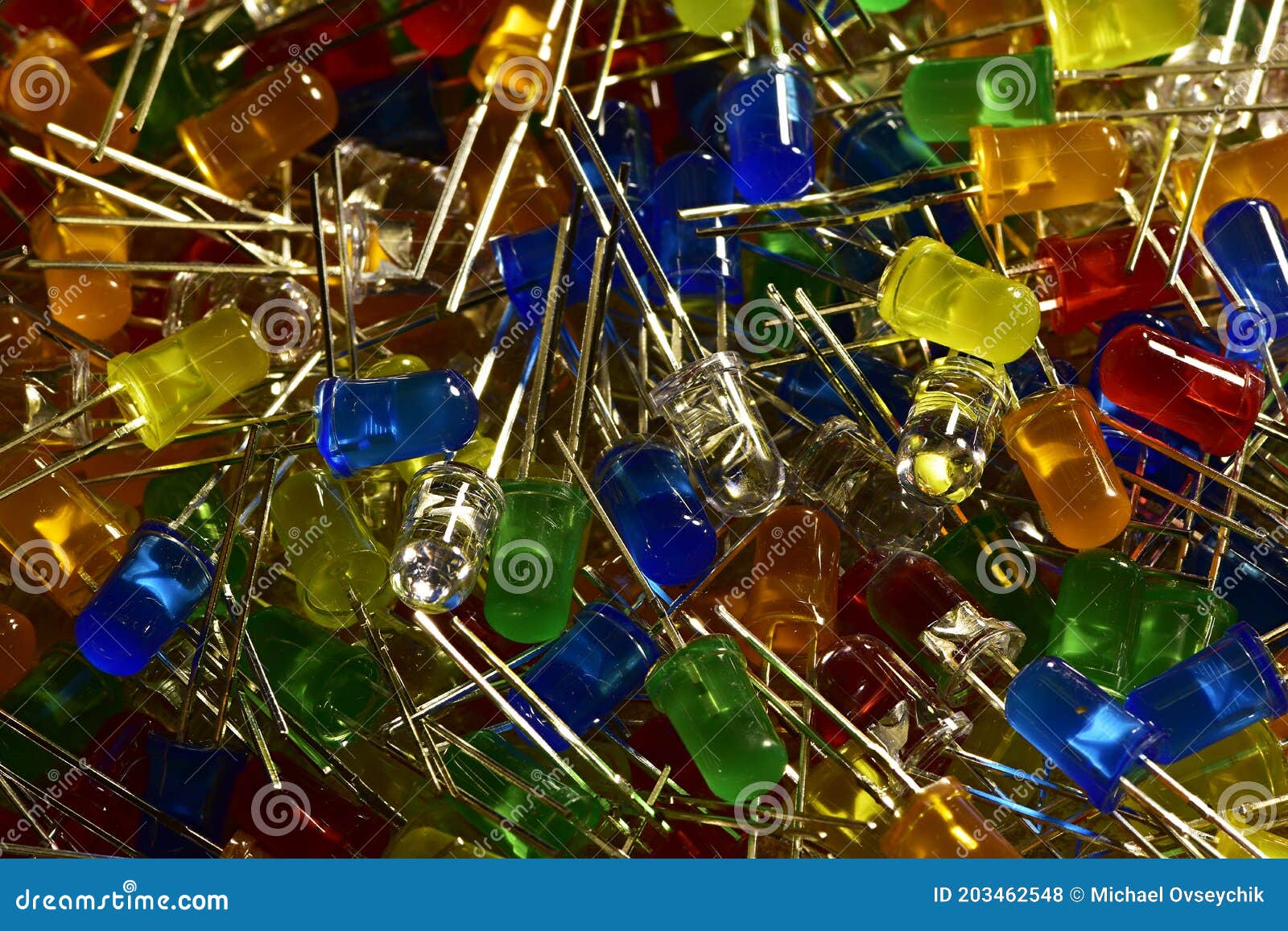Multi-colored Low-power LEDs are Poured into a Round Glass Container ...