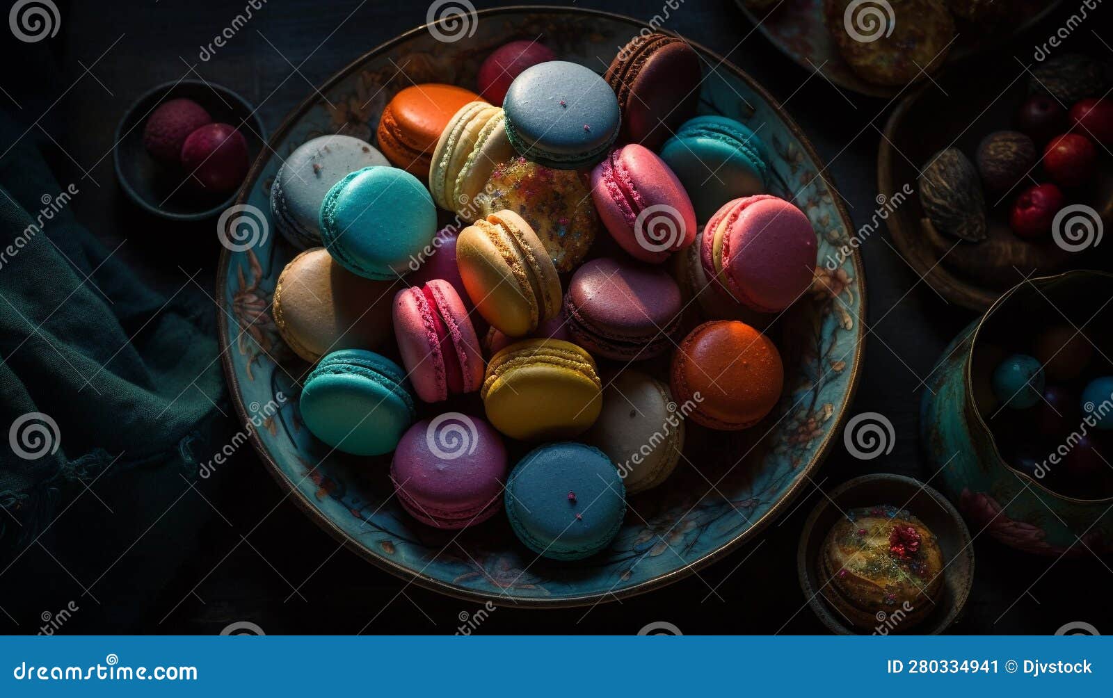 Multi Colored Macaroon Stack on Rustic Crockery, a French Indulgence ...