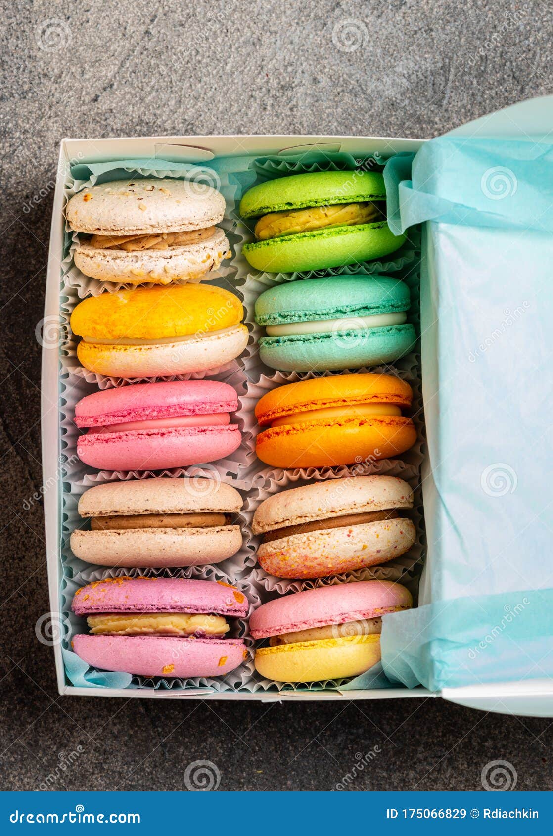 Multi-colored Macaroons with Different Tastes in a Gift Box Stock Image ...