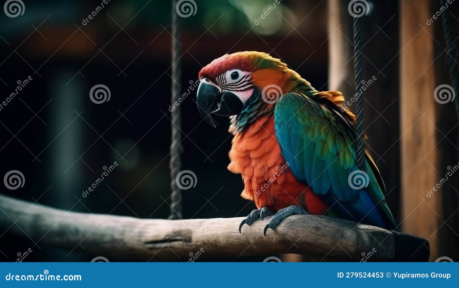 The Multi Colored Macaw Perches on a Branch in Tropical Nature ...
