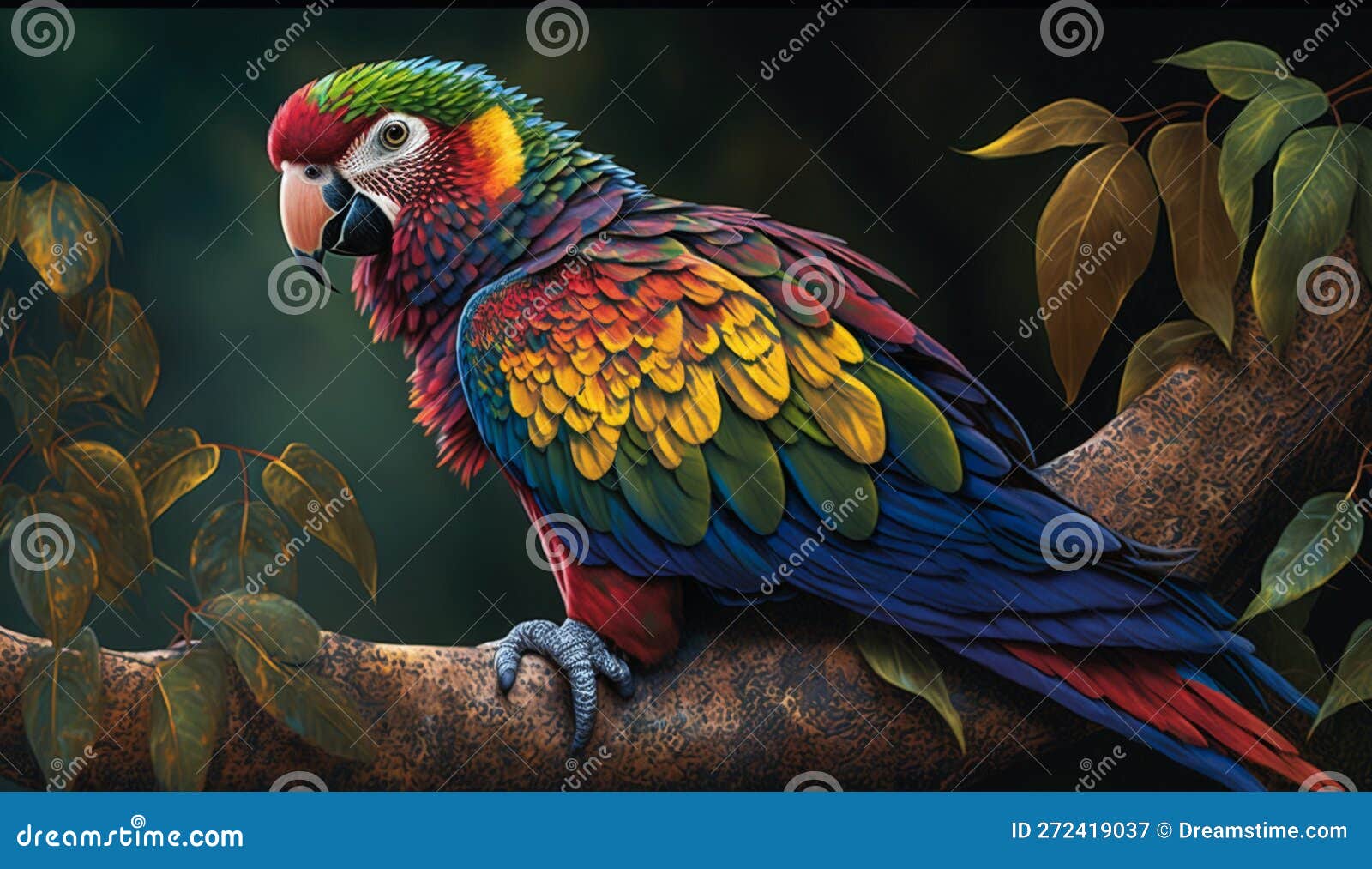 Multi Colored Macaw Perching on Green Forest Branch ,generative AI ...
