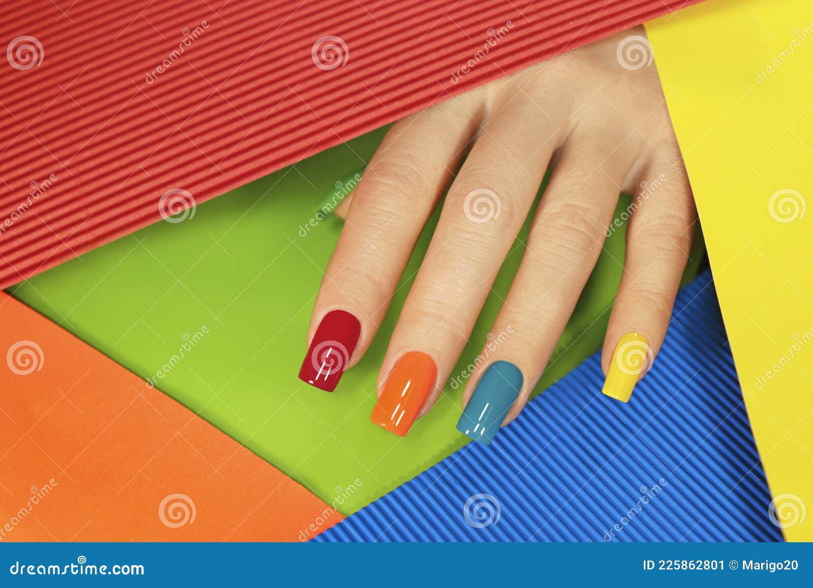 Multi-colored Manicure on the Square Shape. Stock Image - Image of ...