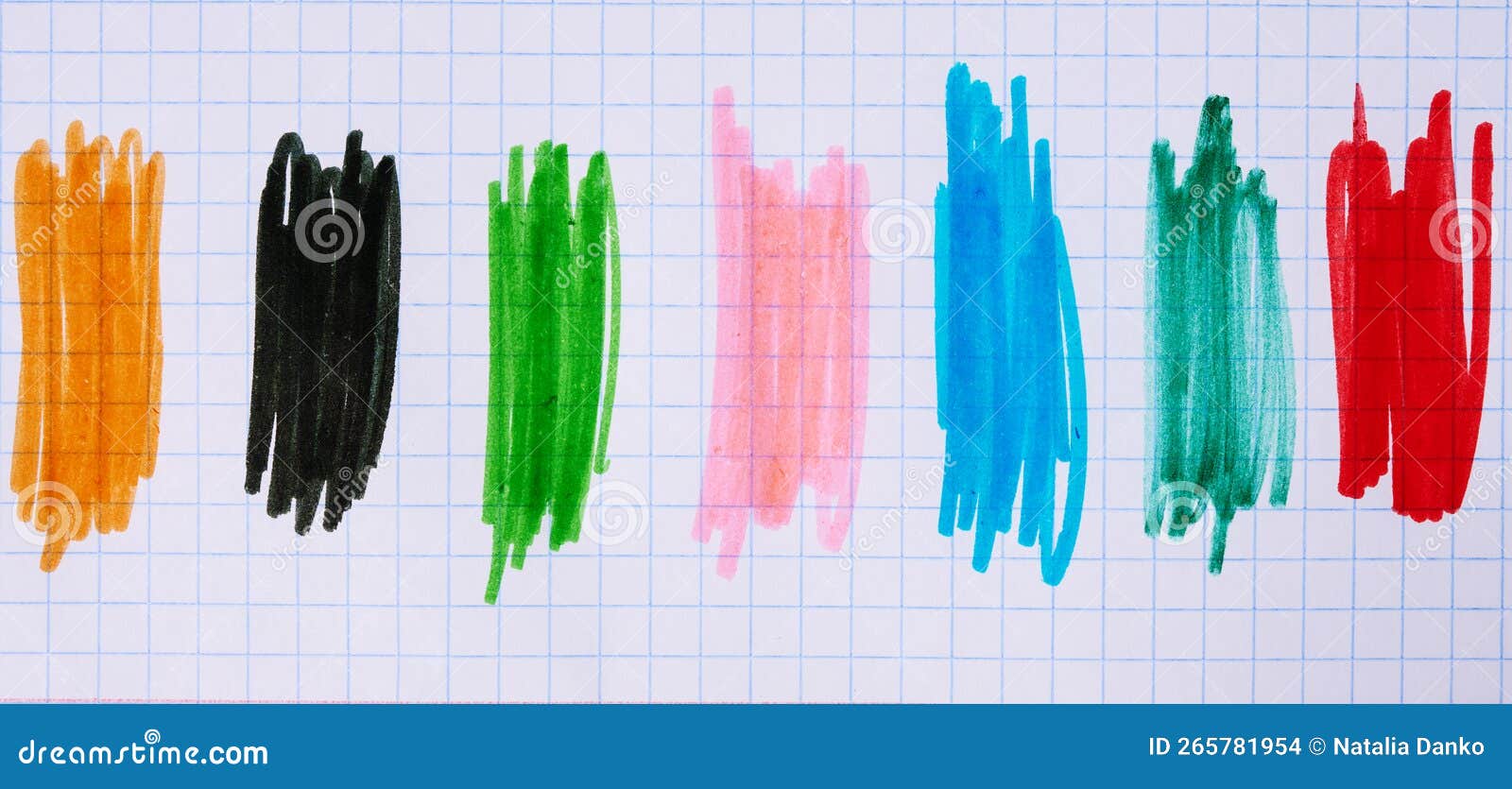 Multi-colored Marker Swatches on Checkered Paper Stock Photo - Image of ...