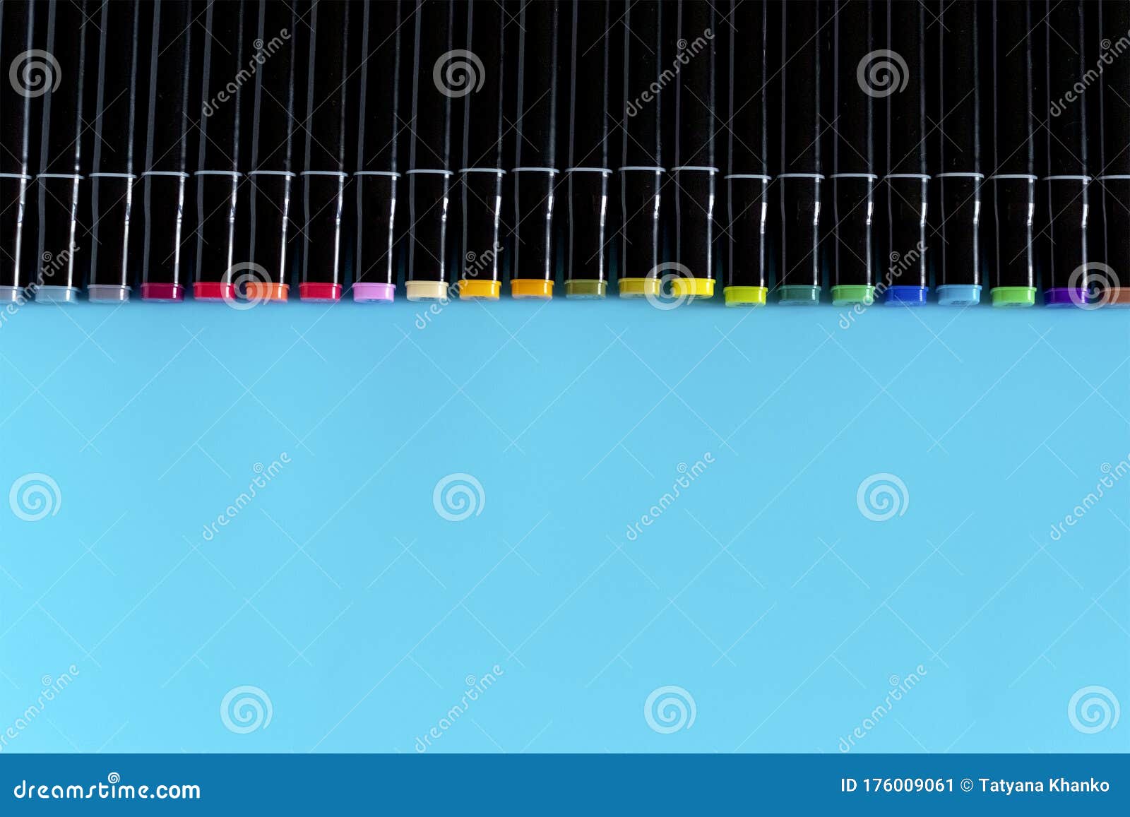 Multi-colored Markers on a Blue Background. Marker for Drawing and ...