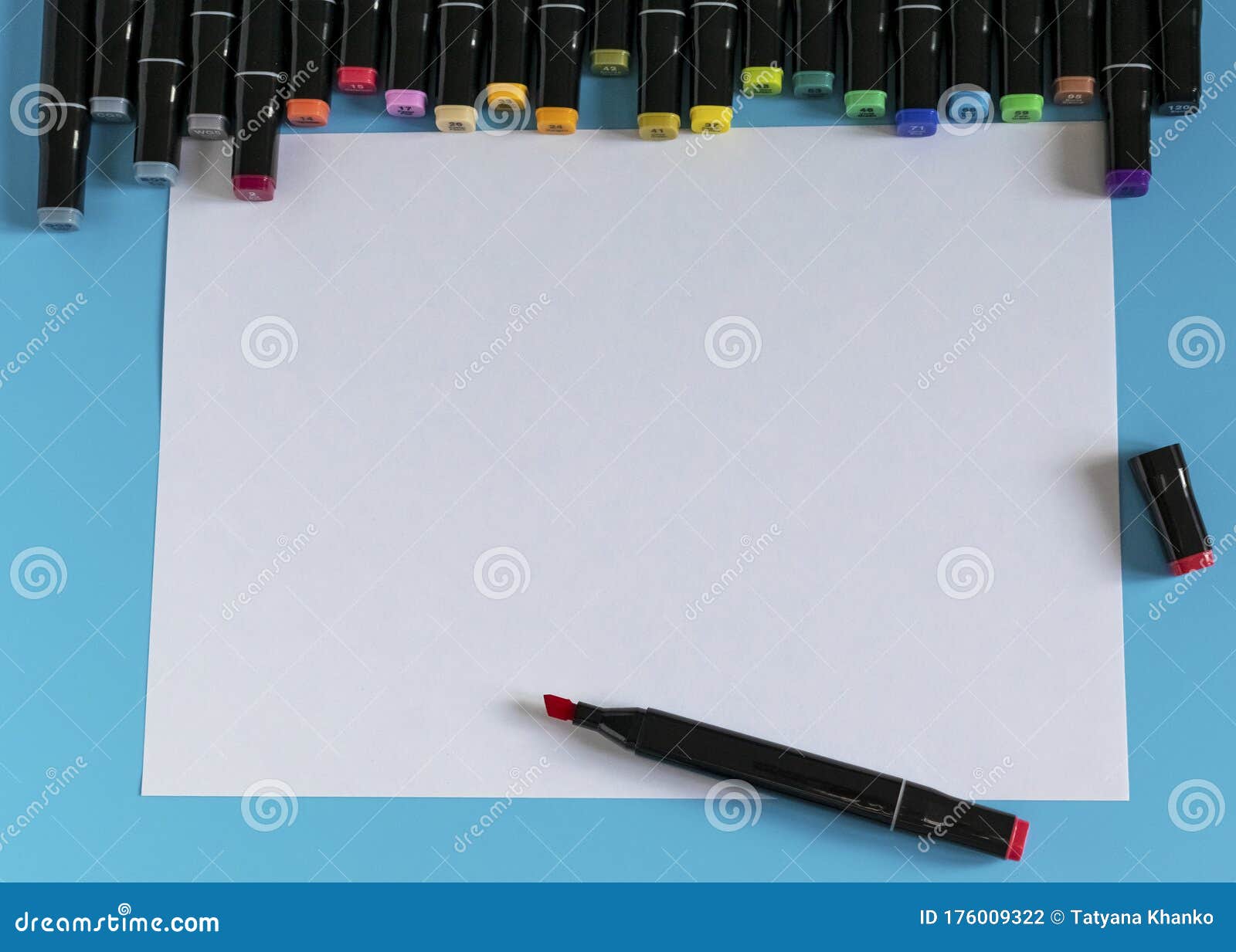Multi-colored Markers on a Blue Background. Marker for Drawing and ...