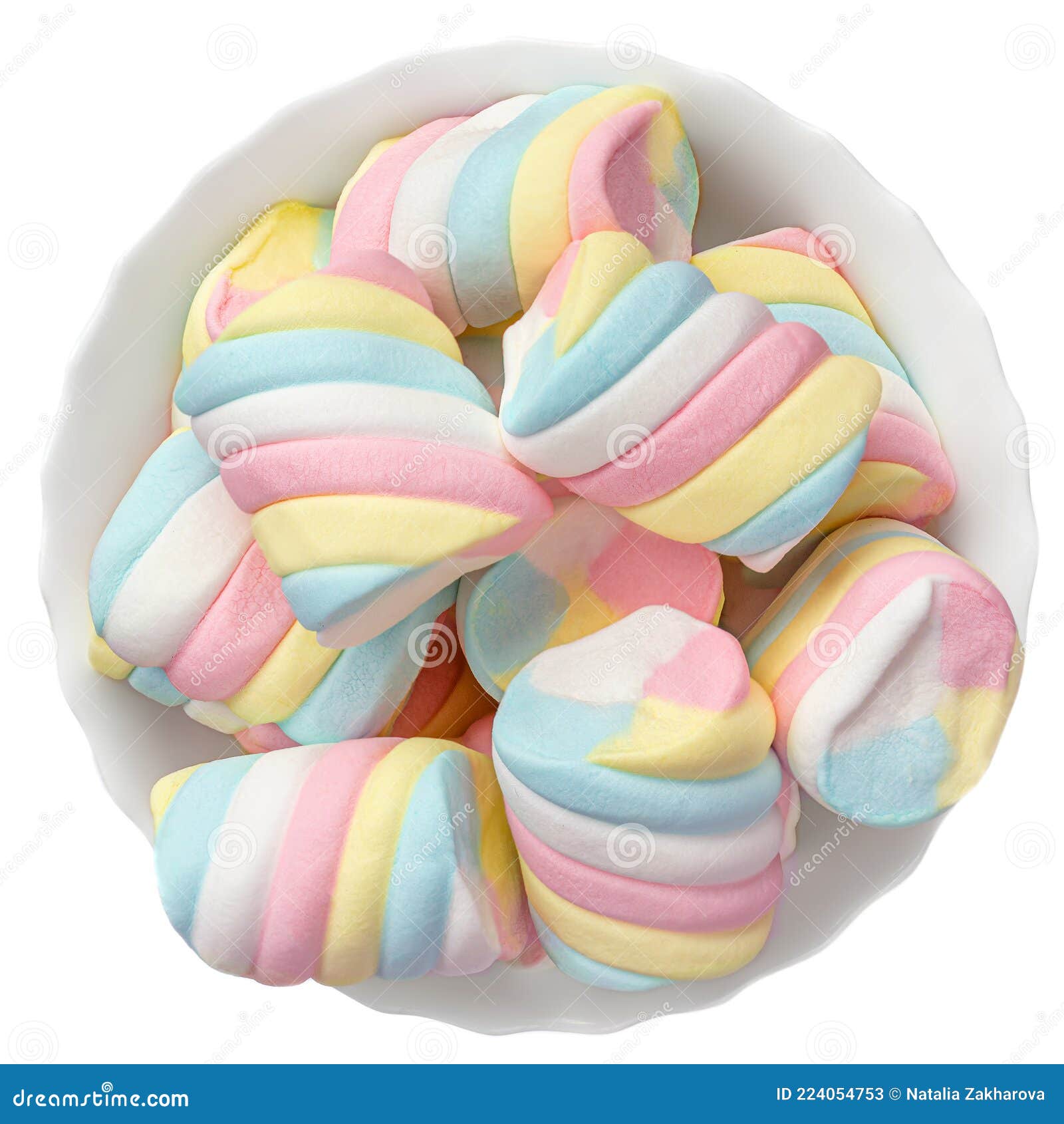 Multi-colored Marshmallows Isolated on White Background in a Bowl. Flat ...