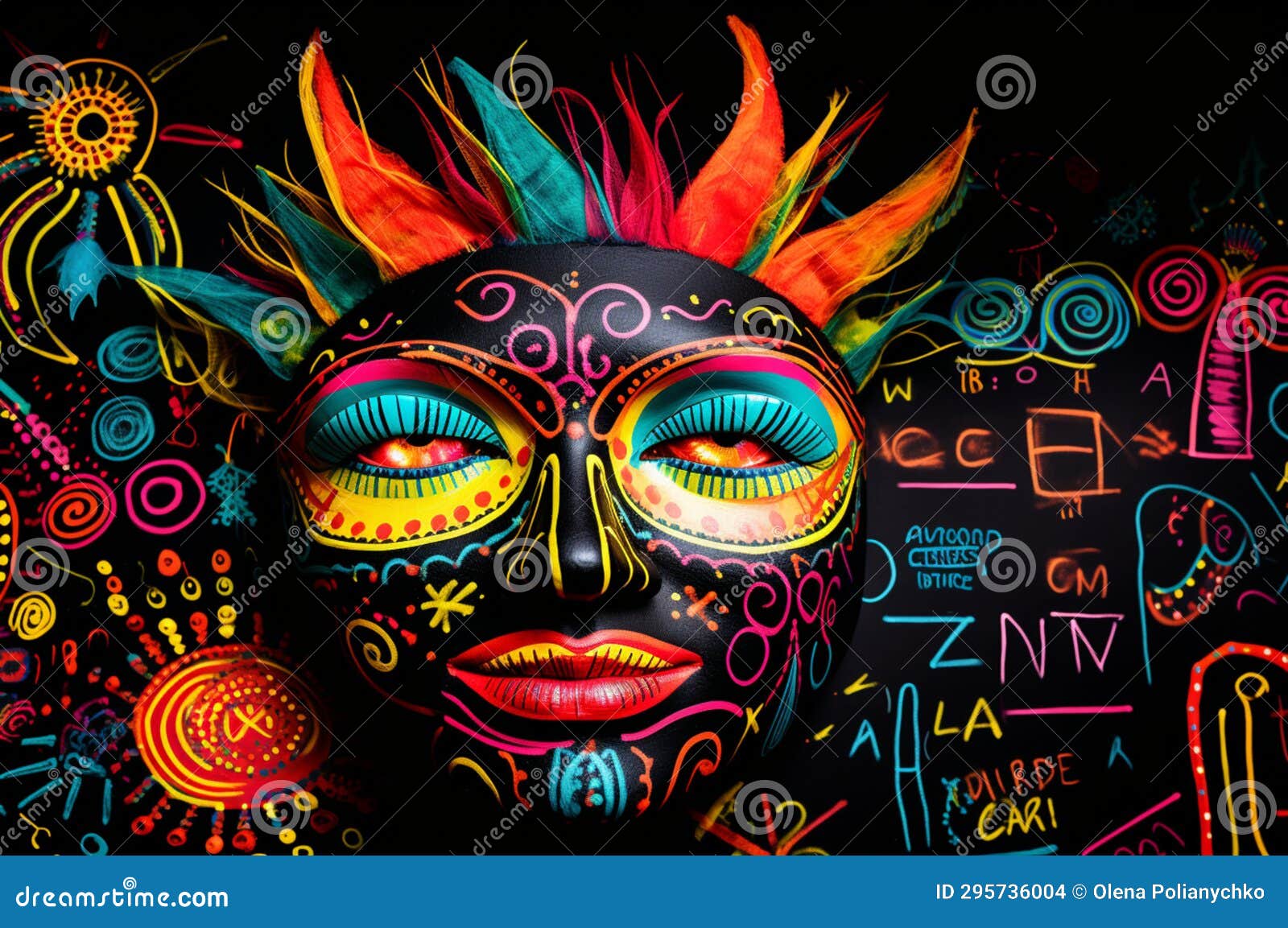 Multi-colored Mask with a Multi-colored Pattern on a Black Background ...