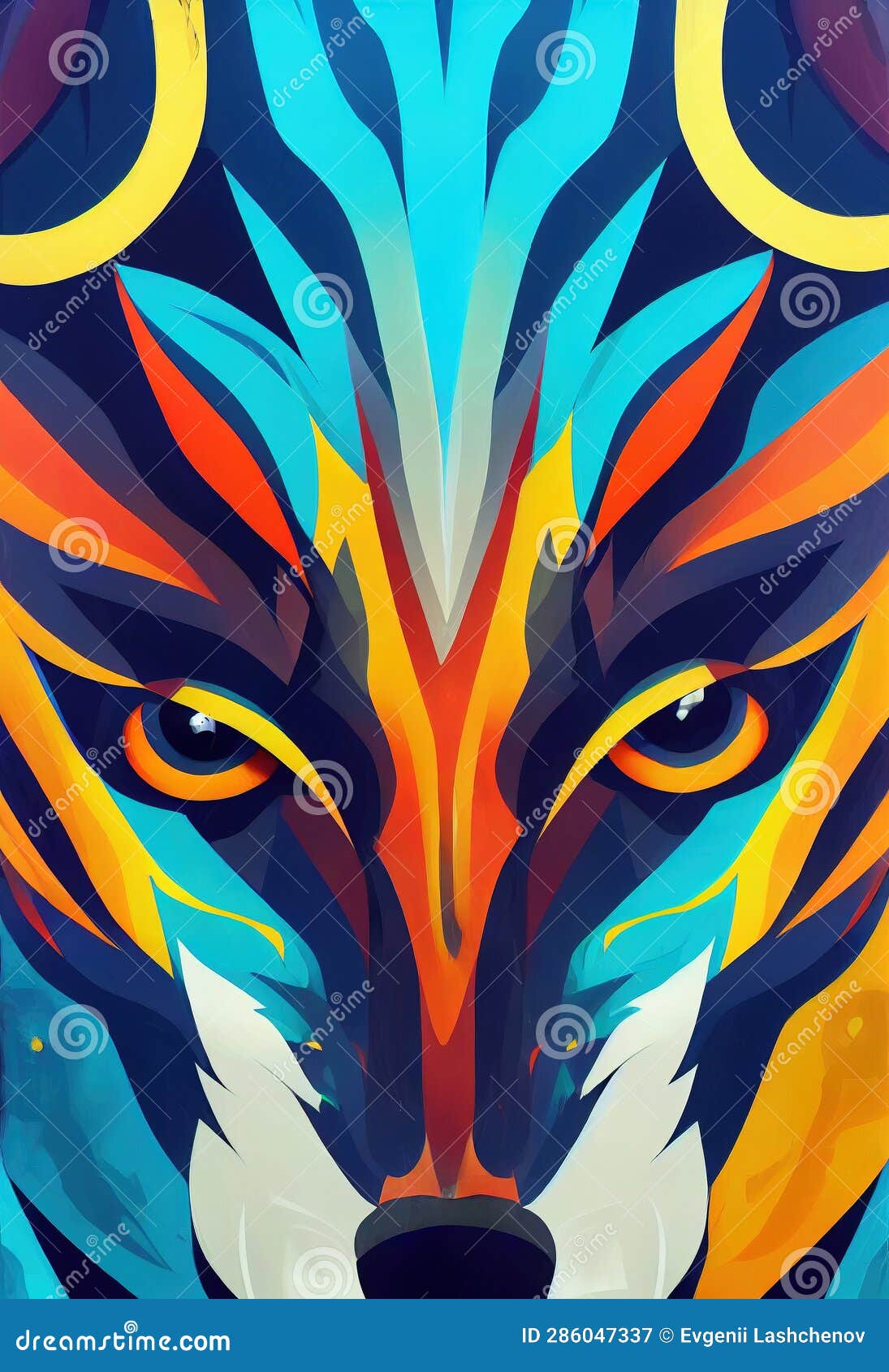 Multi-colored Menacing Muzzle of a Wolf. Close-up. AI-generated Stock ...