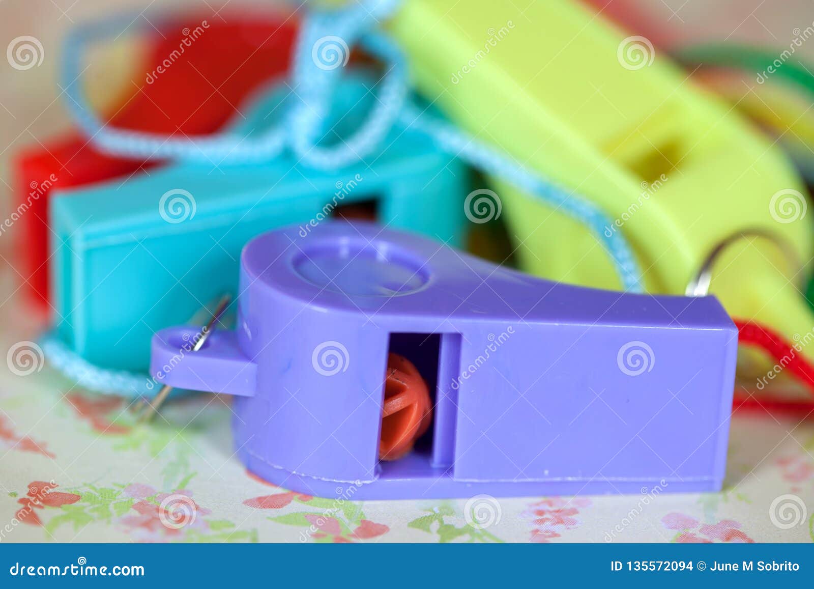 Closeup of Fun Colorful Plastic Whistles Stock Photo - Image of plastic ...