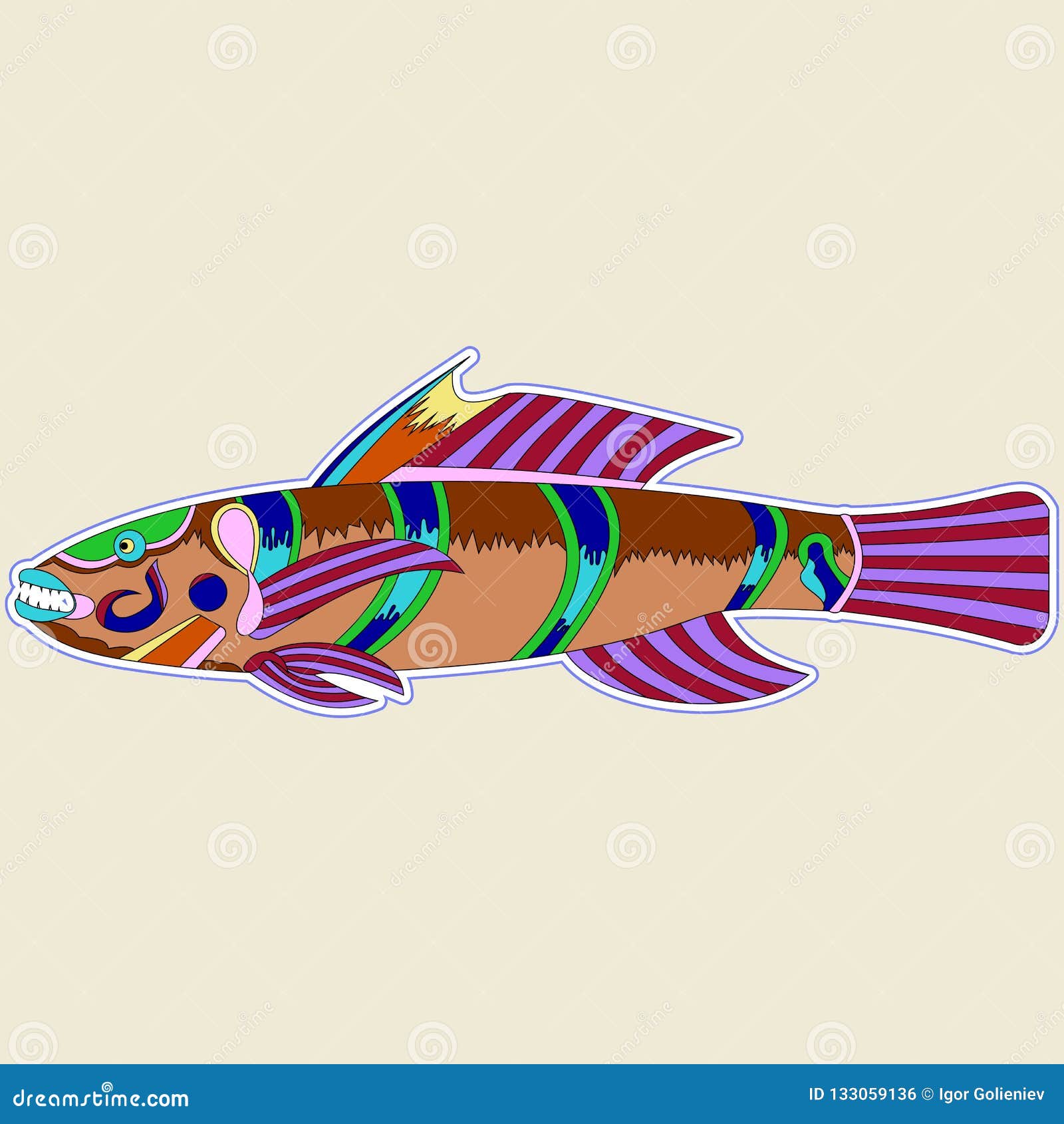 Multi-colored Monster Fish with One Big Spike on the Back Stock ...