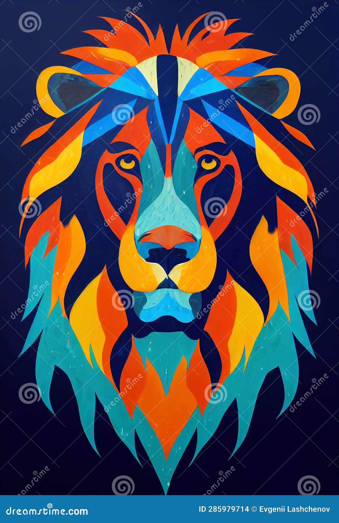 Multi-colored Muzzle of a Lion with a Large Mane. Flat Illustration ...