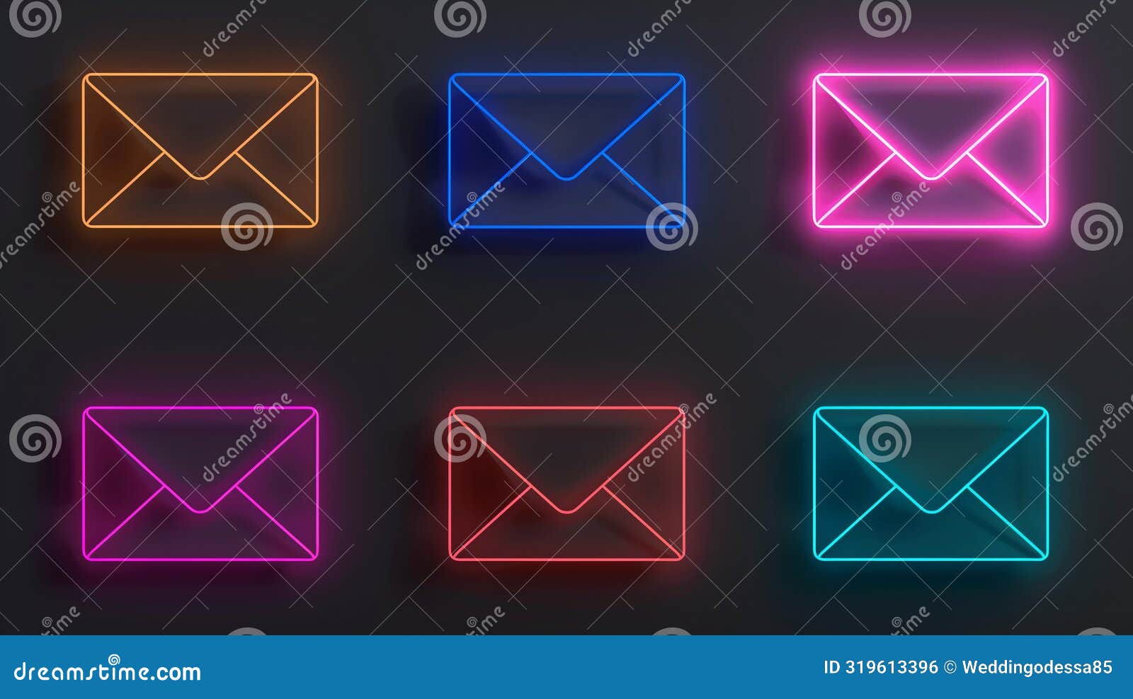 Multi-colored Neon Mailing Envelopes of Six Pieces on a Uniform Black ...