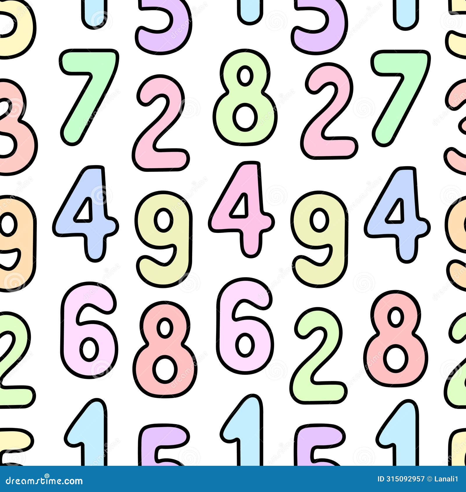 Multi-colored Numbers from 0 To 9. Square Repeating Pattern. Seamless ...