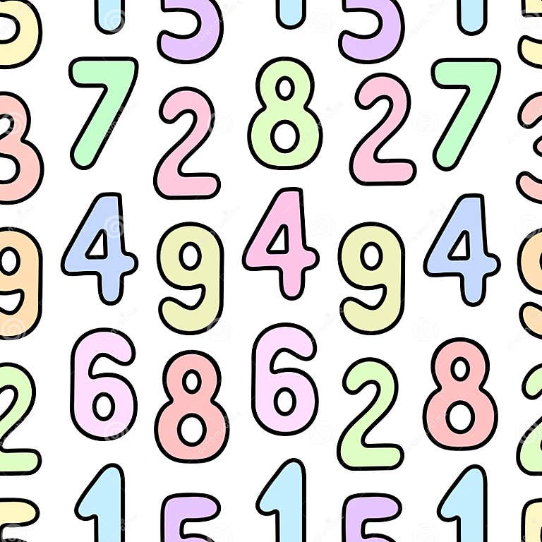 Multi-colored Numbers from 0 To 9. Square Repeating Pattern. Seamless ...