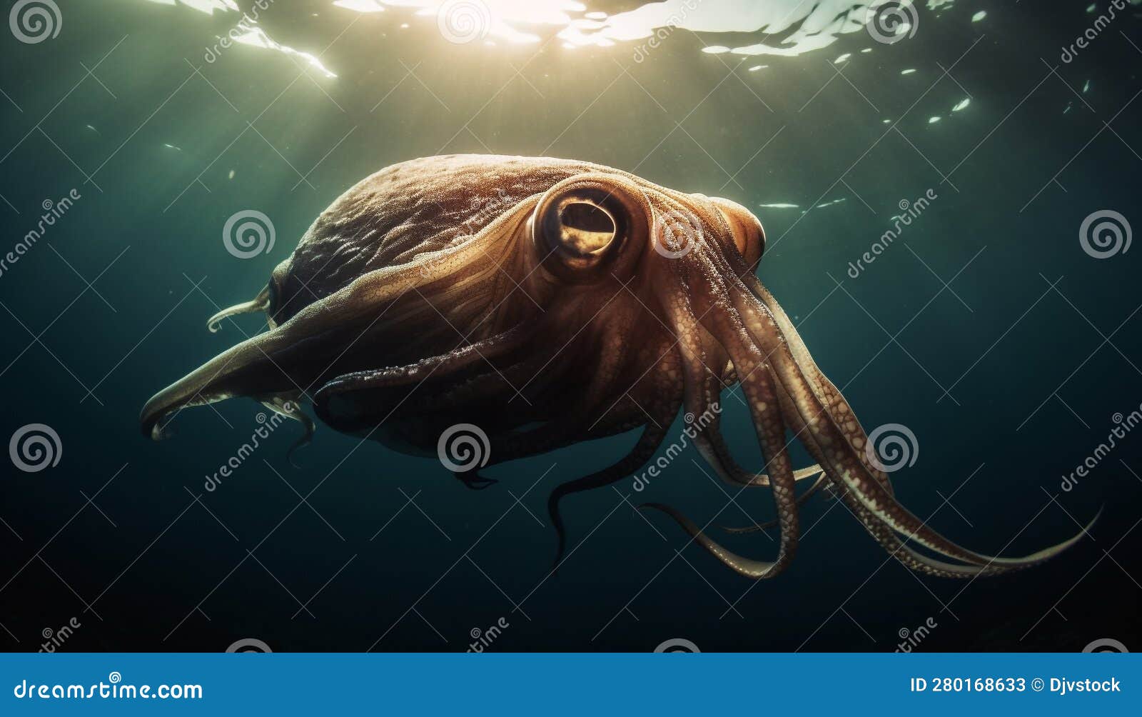Multi Colored Octopus Levitates in Transparent Underwater Seascape ...