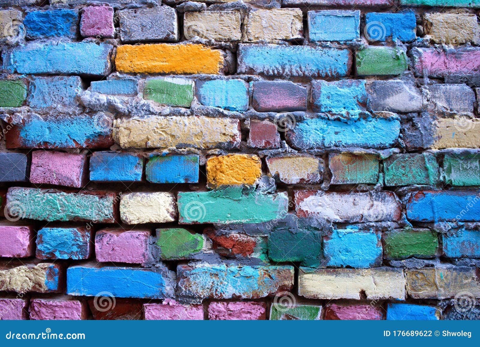 Multi Colored Old Brick Wall Stock Photo - Image of graffiti, design ...