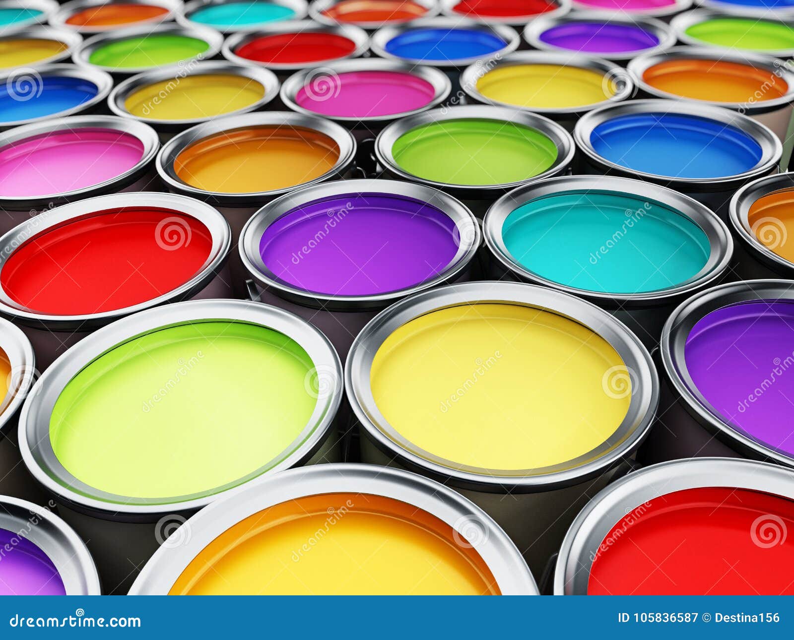 Multi Colored Paint Cans Background. 3D Illustration Stock Illustration ...