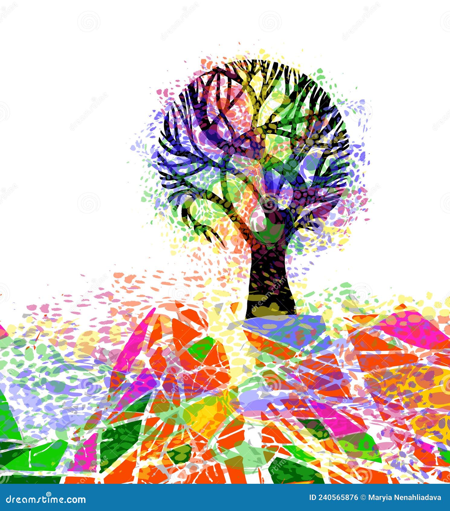 Multi Colored Paint Splat Abstract Tree Vector Illustration Stock ...