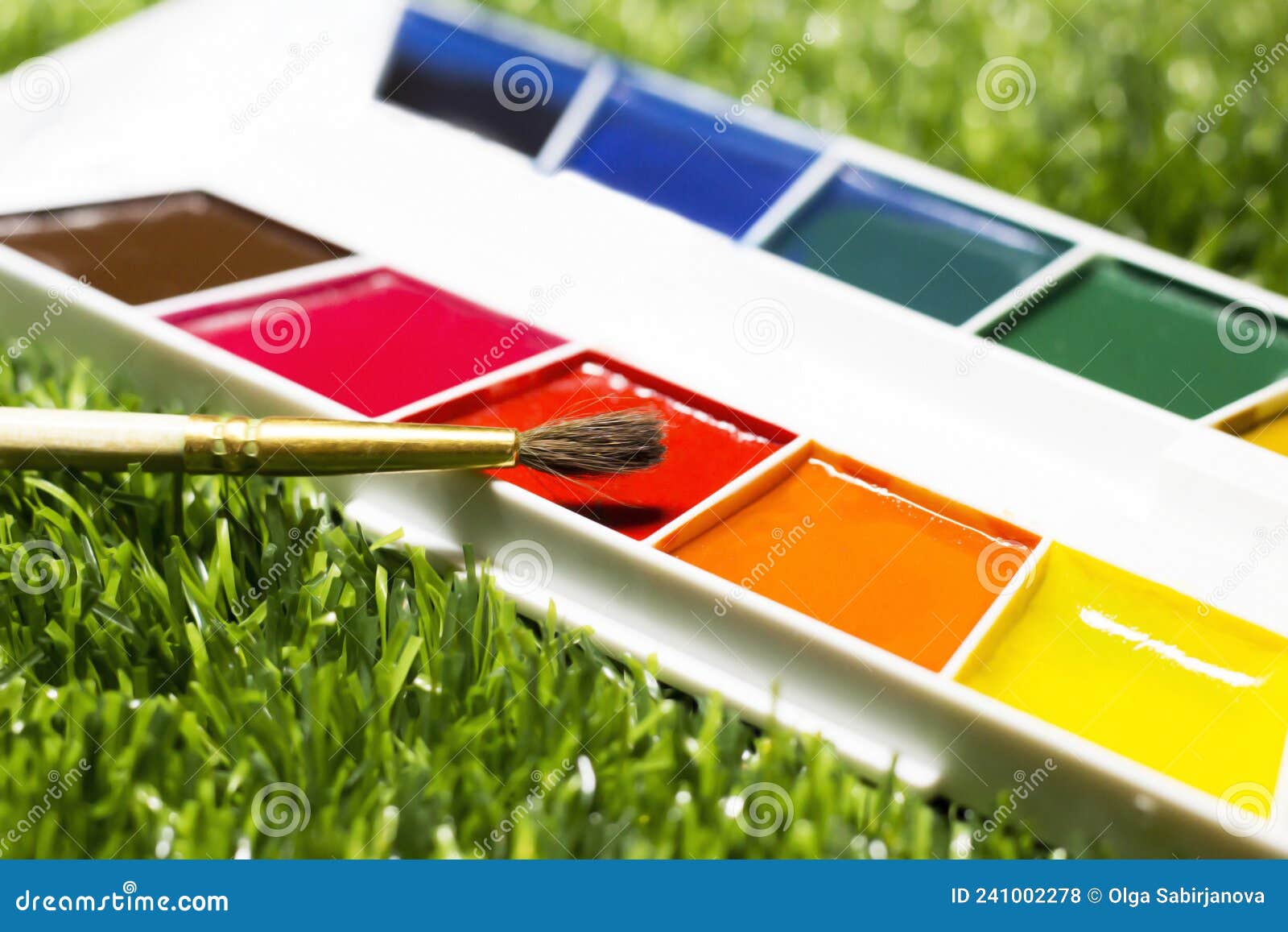 Multi-colored Paints for Creativity on the Grass Stock Photo - Image of ...