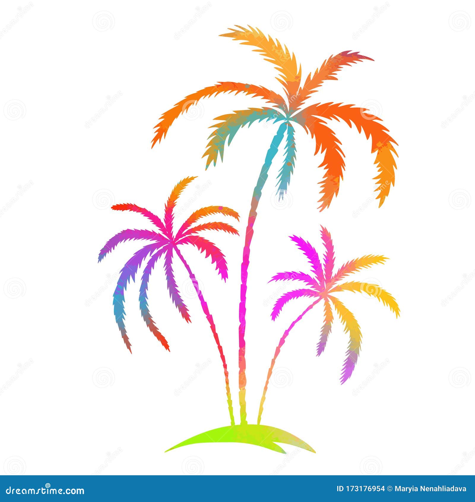 Multi-colored Palm Tree. Hello Summer. Mixed Media. Vector Illustration ...