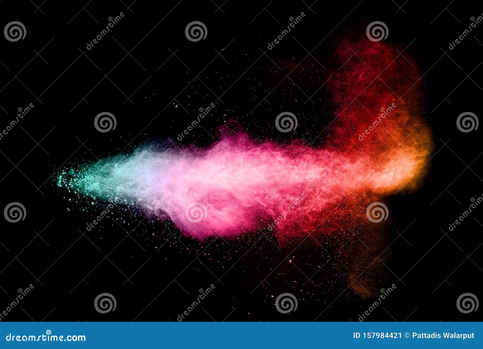 Multi Colored Particles Explosion on Black Background.Colorful Dust ...