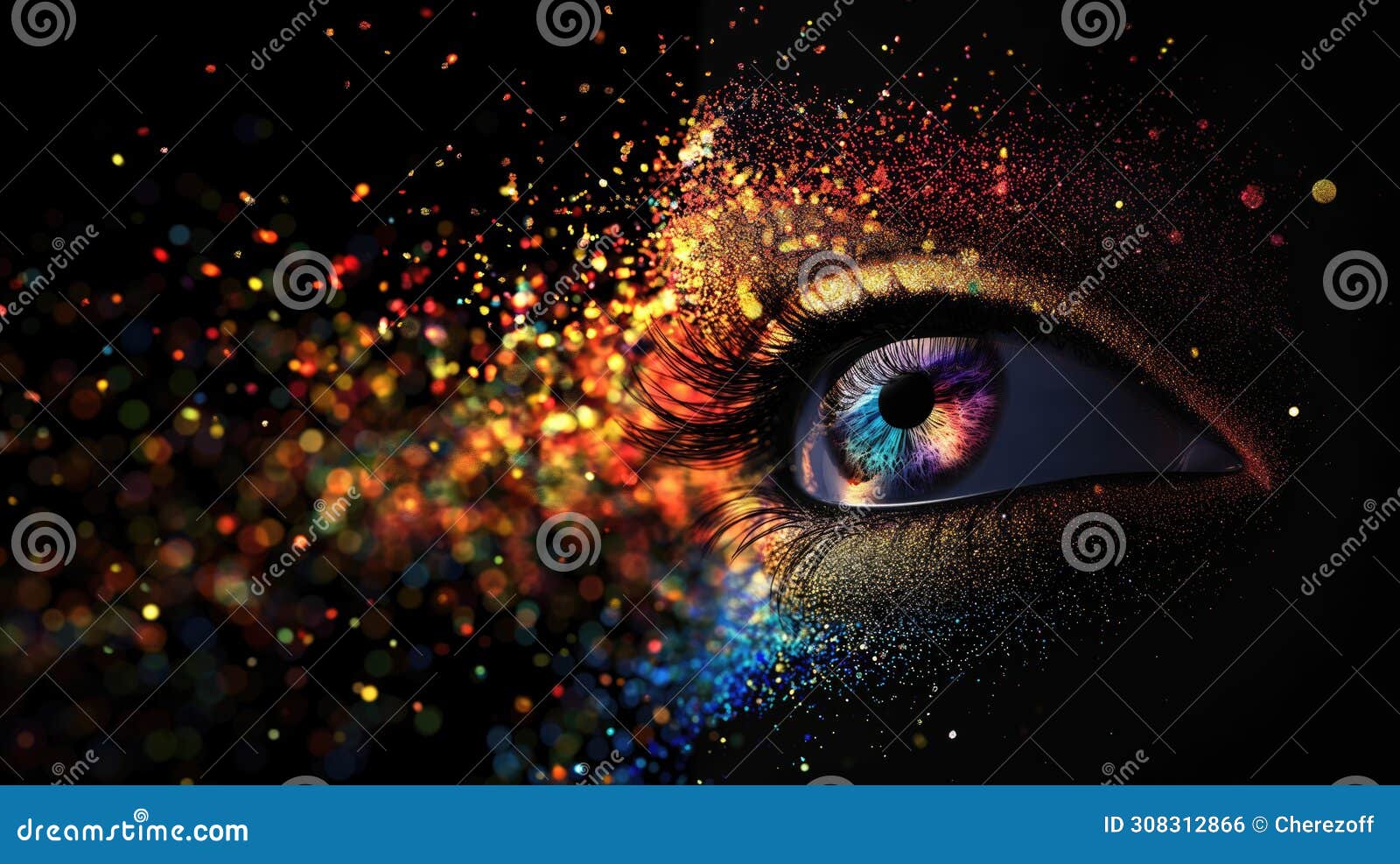 Multi-colored Particles Formed the Human Eye Stock Photo - Image of ...