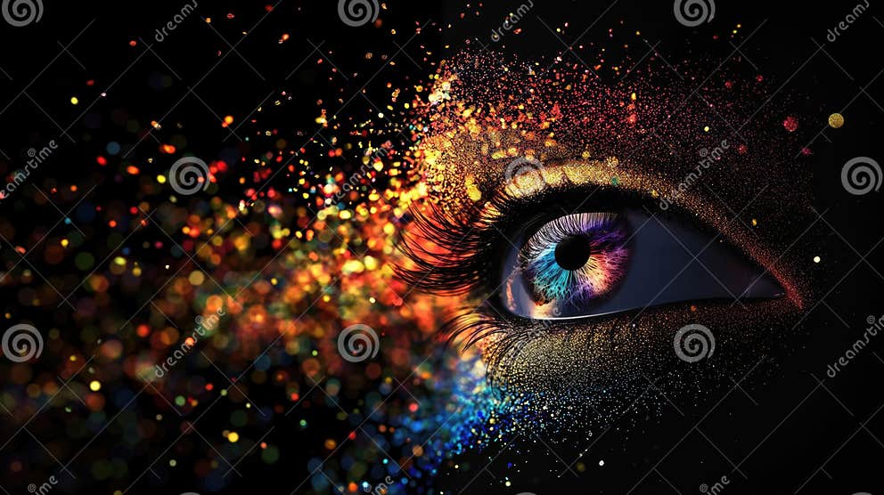 Multi-colored Particles Formed the Human Eye Stock Photo - Image of ...