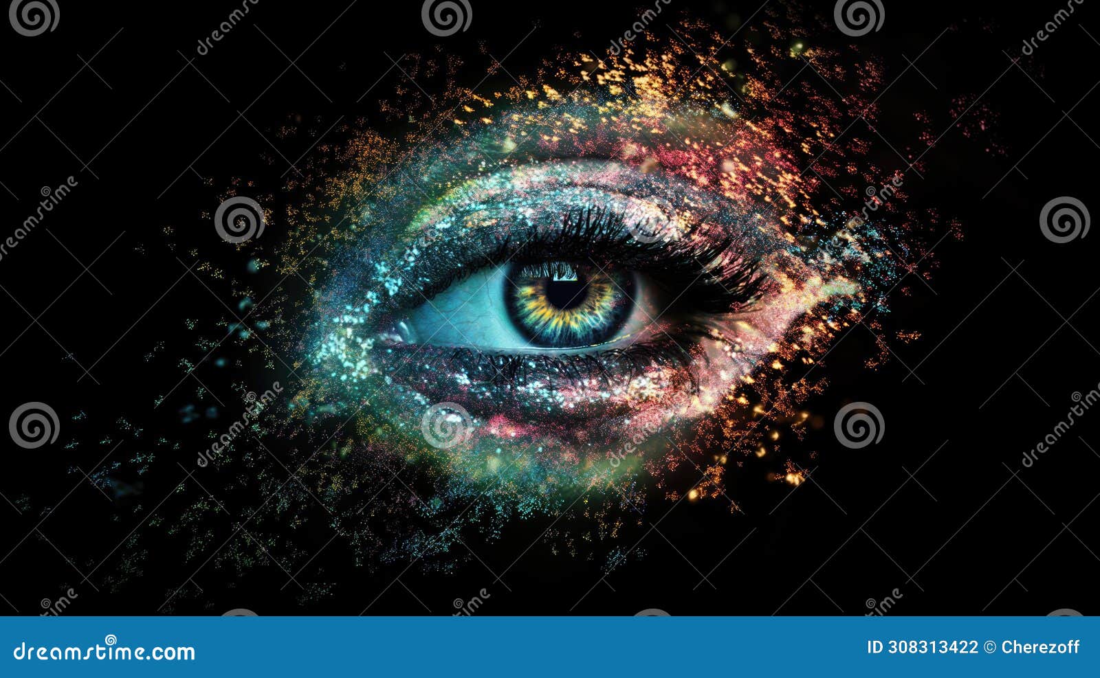 Multi-colored Particles Formed the Human Eye Stock Photo - Image of ...