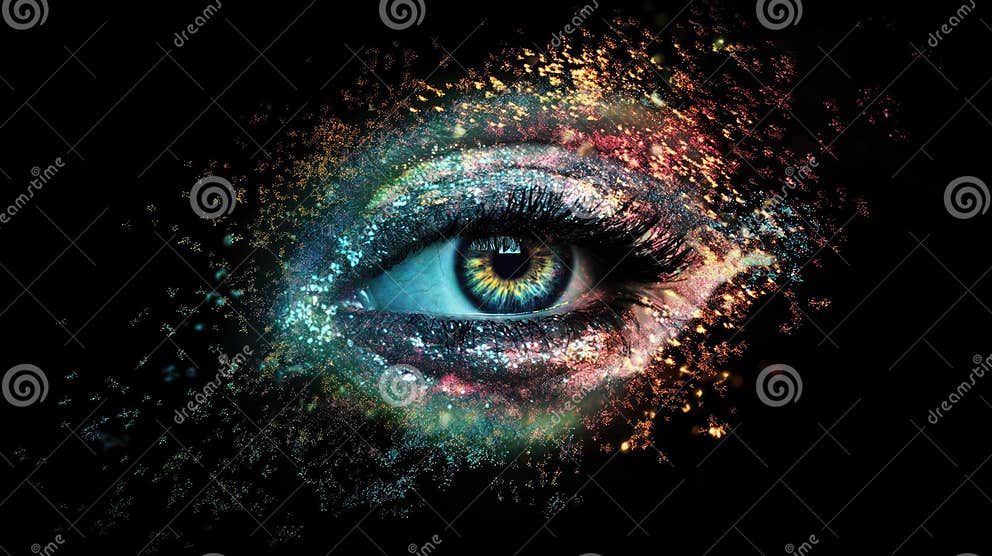 Multi-colored Particles Formed the Human Eye Stock Photo - Image of ...